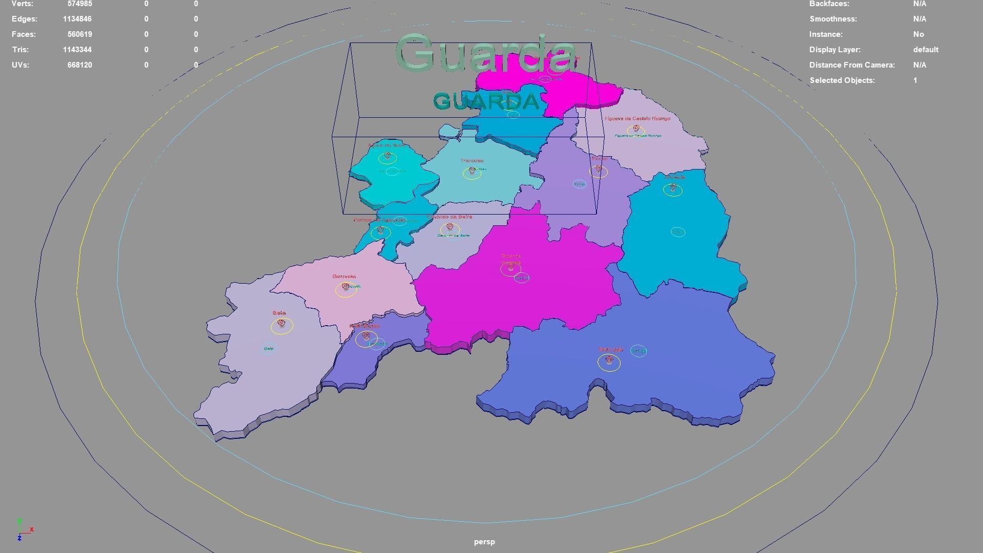 Guarda Portugal map region geography political geographic 3D model ...