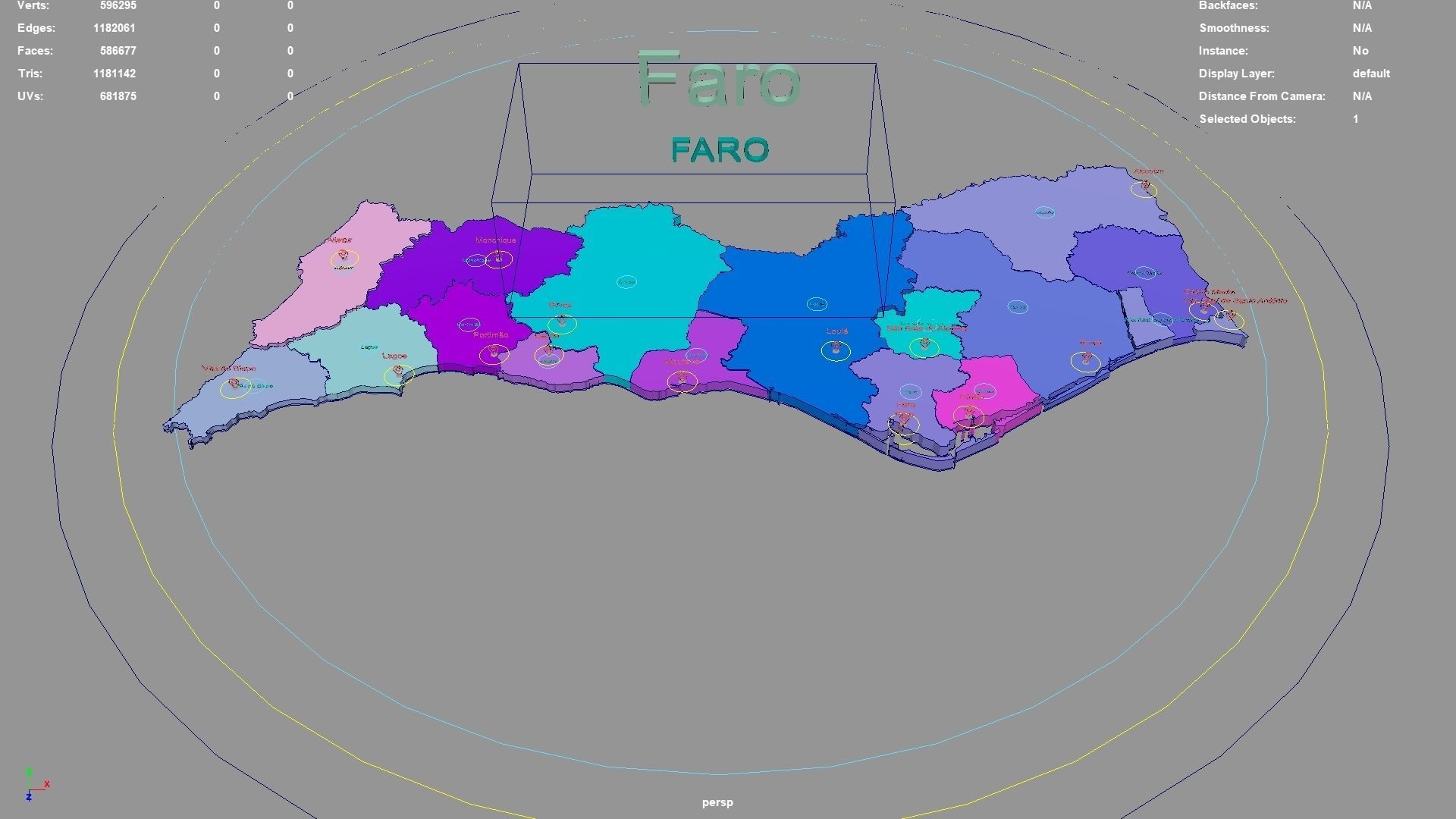 Faro Portugal map region geography political geographic 3D model rigged ...