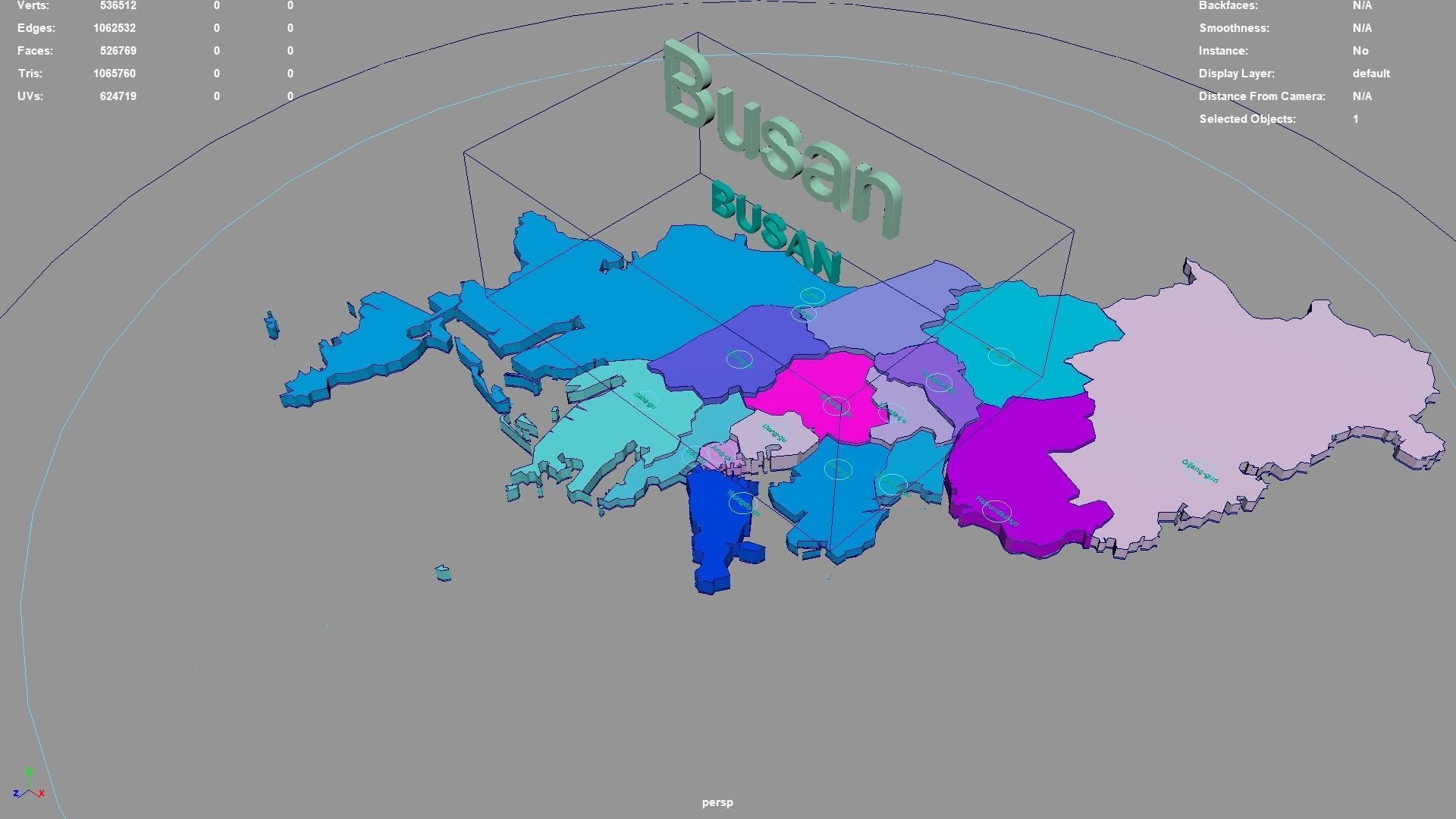 Busan South Korea map region geography political geographic 3D model ...