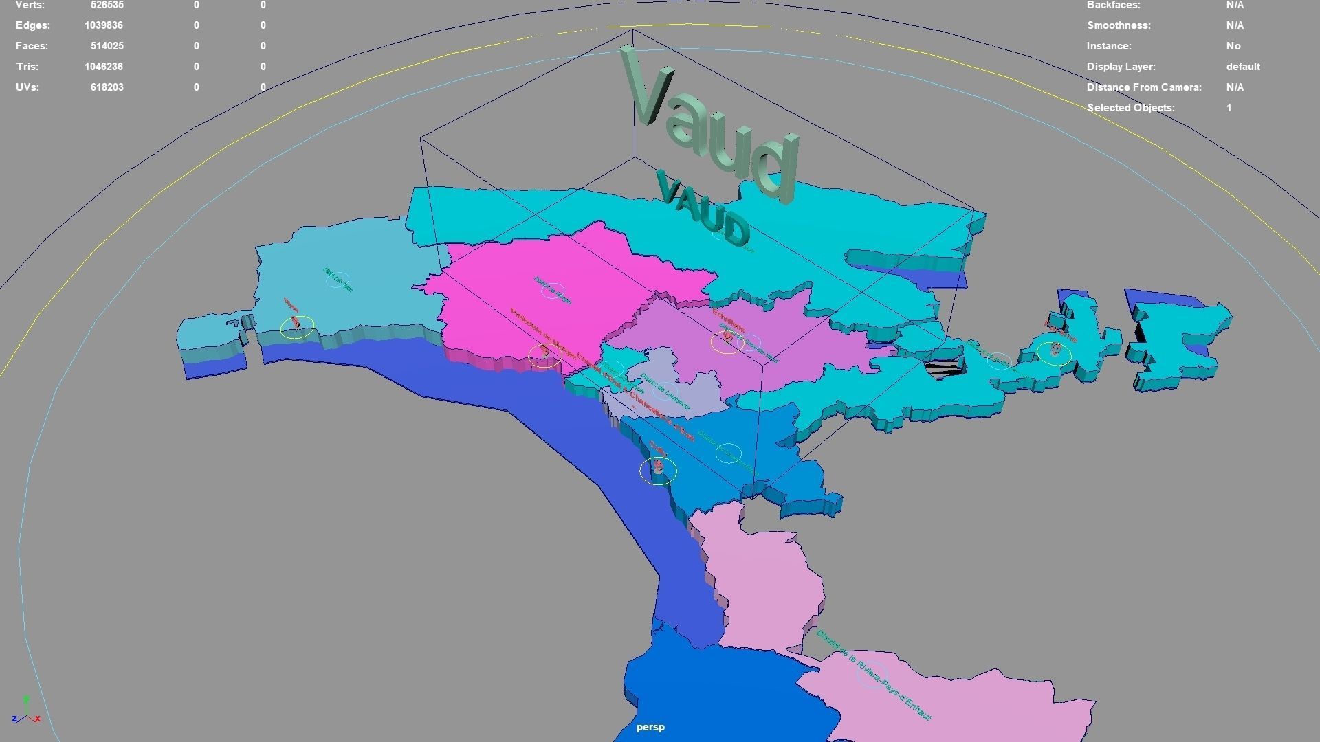 Vaud Switzerland map region geography political geographic 3D model ...