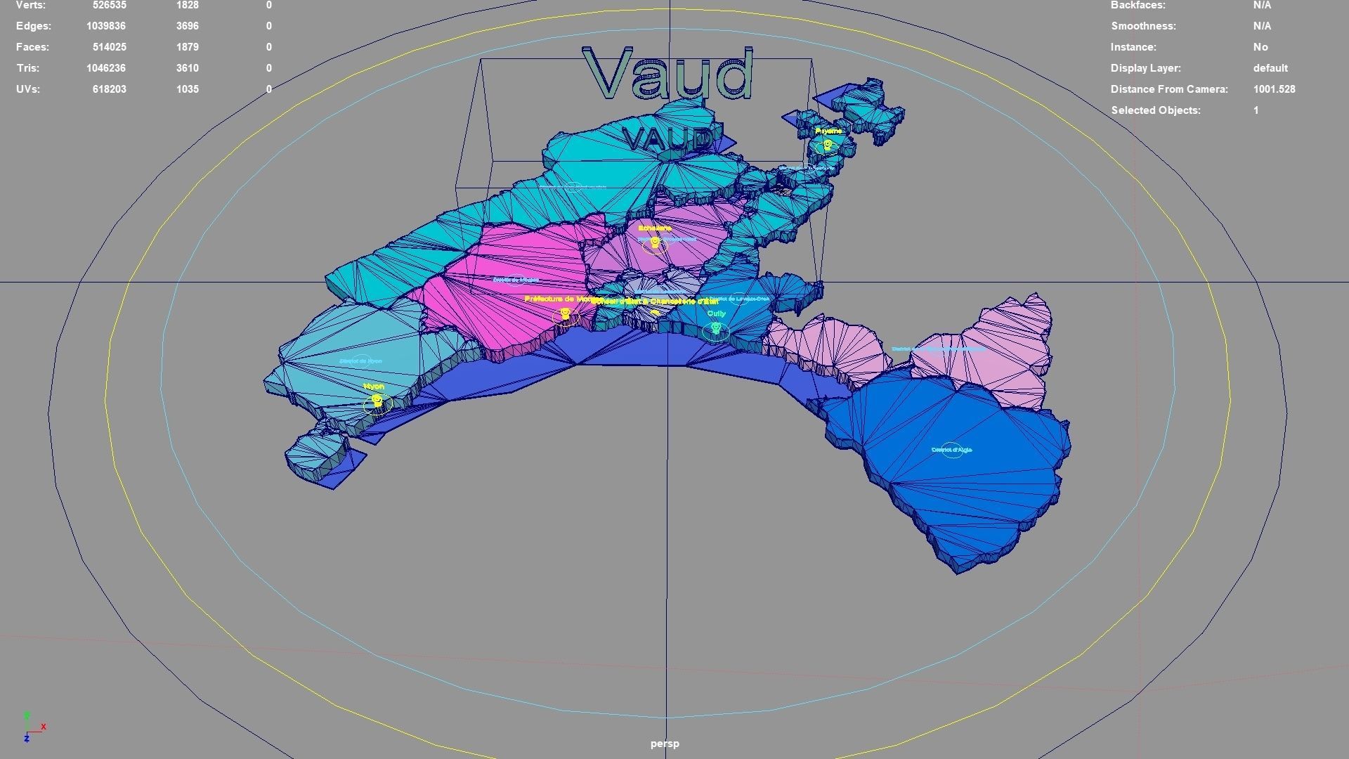 Vaud Switzerland map region geography political geographic 3D model ...