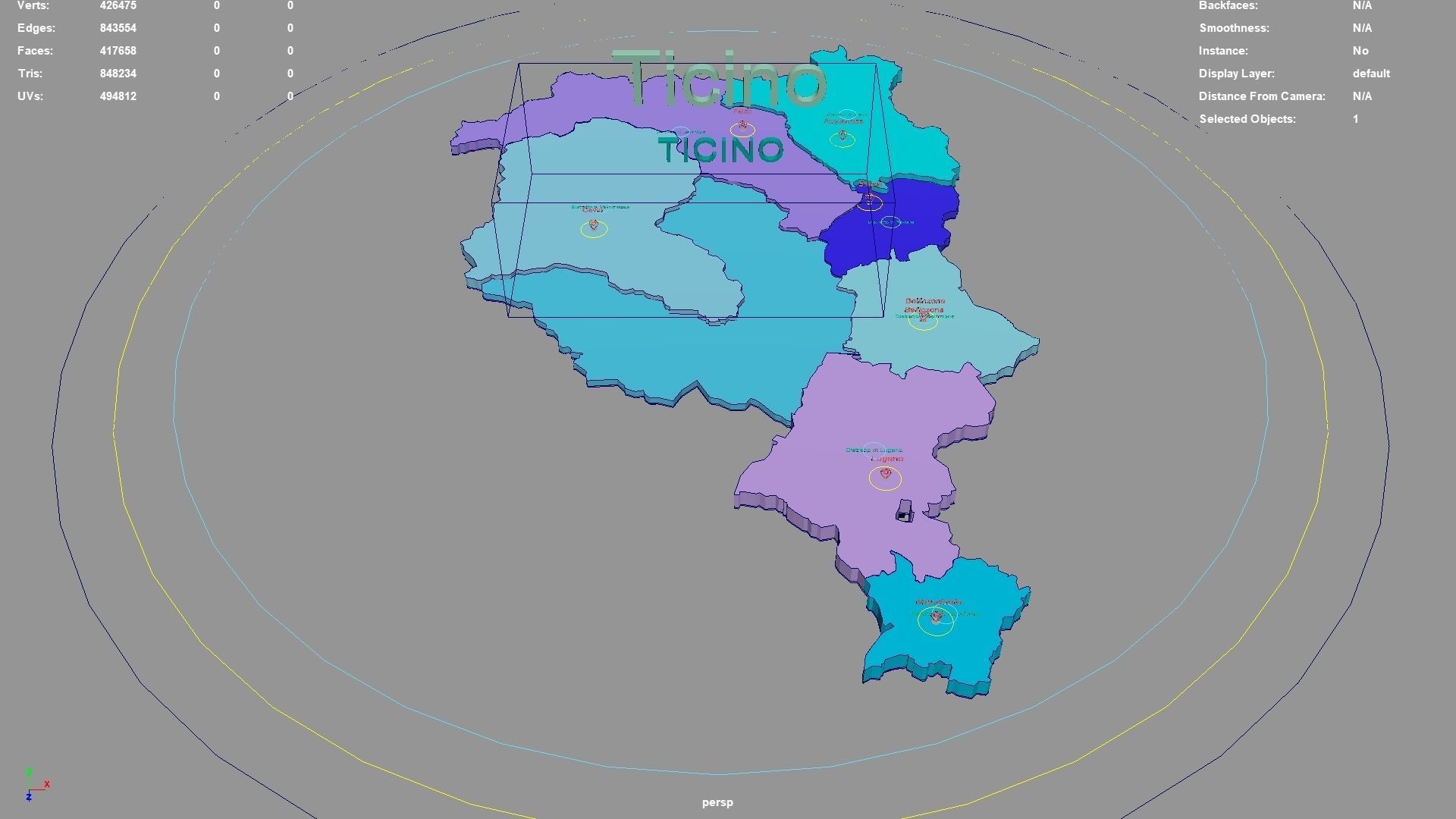 Ticino Switzerland map region geography political geographic 3D model ...