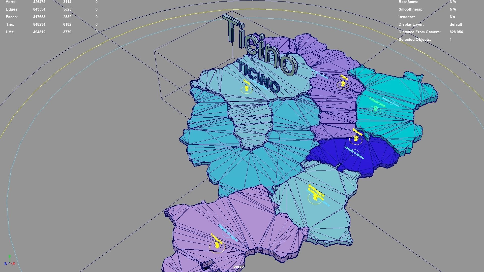 Ticino Switzerland map region geography political geographic 3D model ...