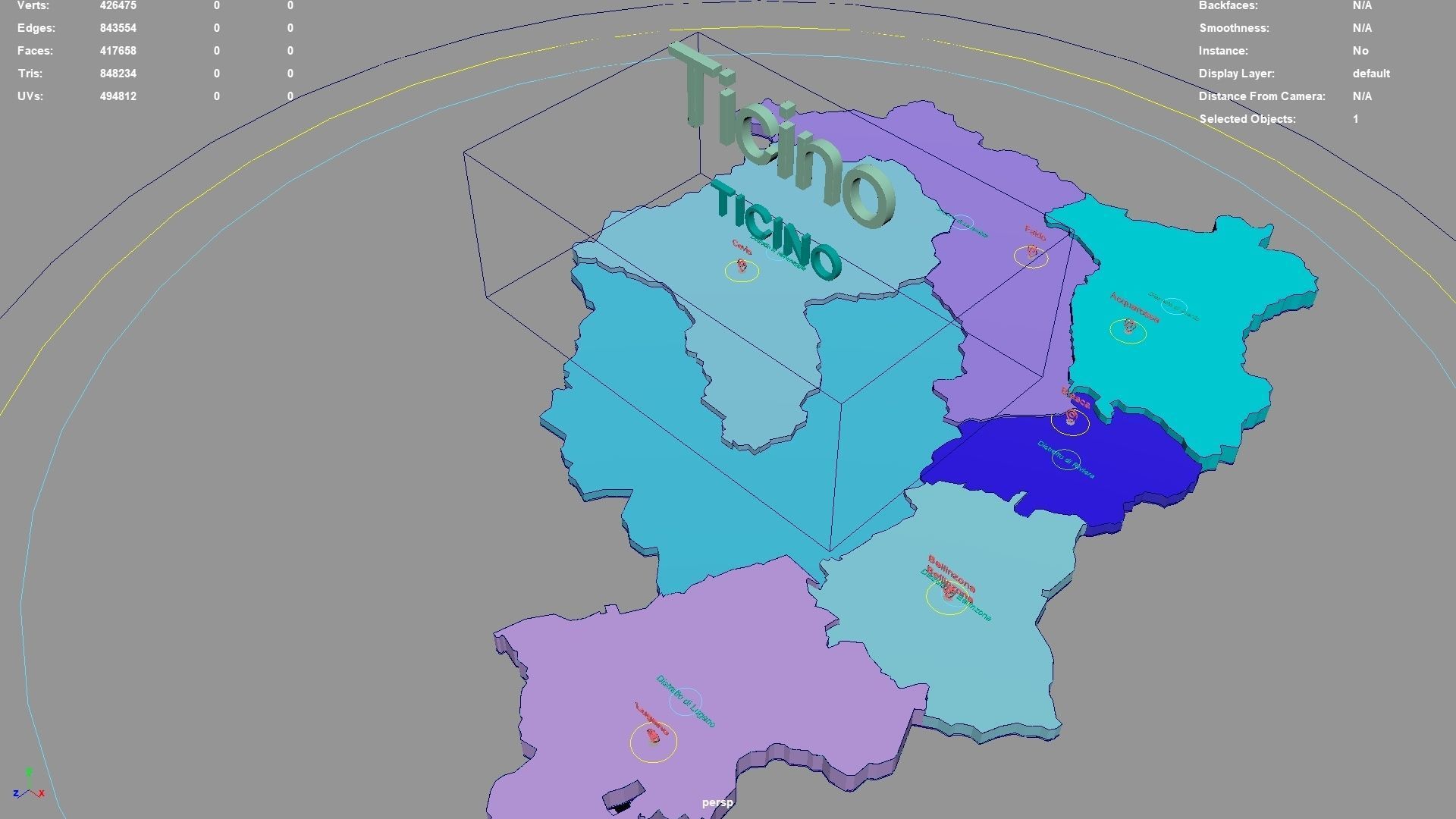 Ticino Switzerland map region geography political geographic 3D model ...