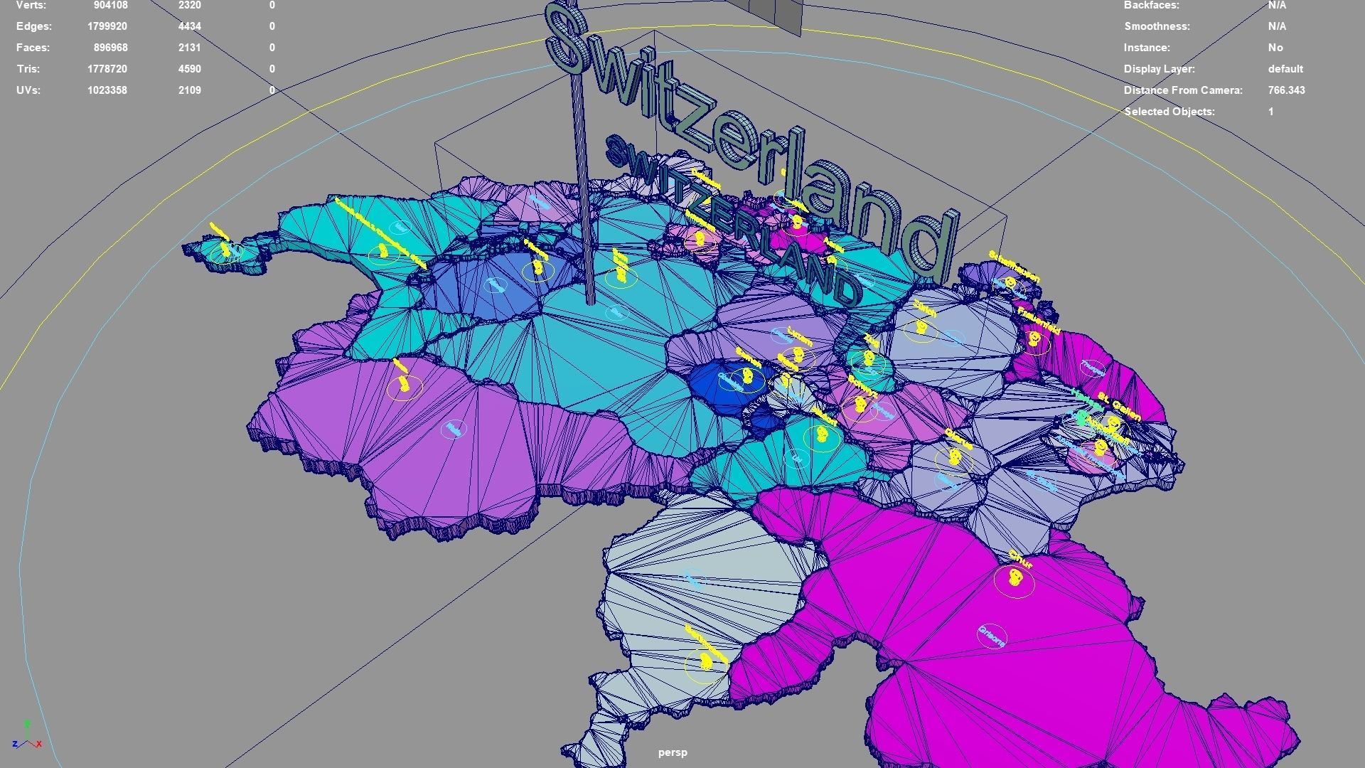 Switzerland map region geography political geographic 3D model rigged ...
