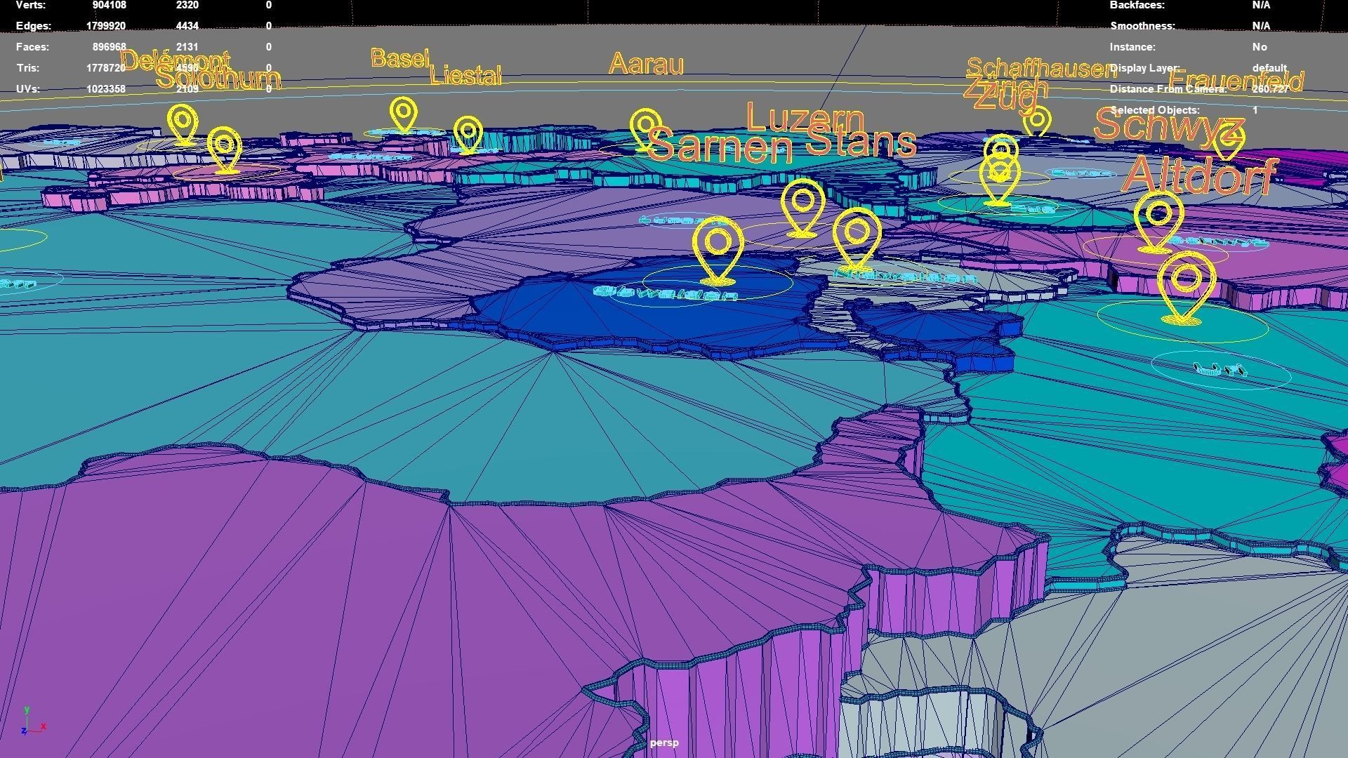 Switzerland map region geography political geographic 3D model rigged ...
