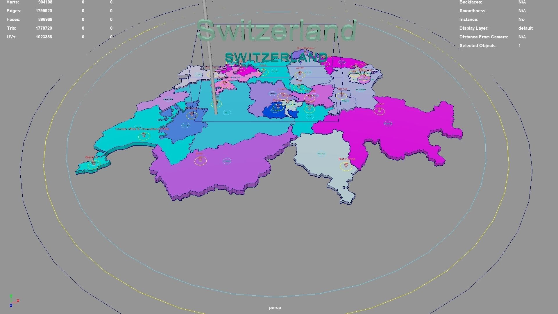 Switzerland map region geography political geographic 3D model rigged ...