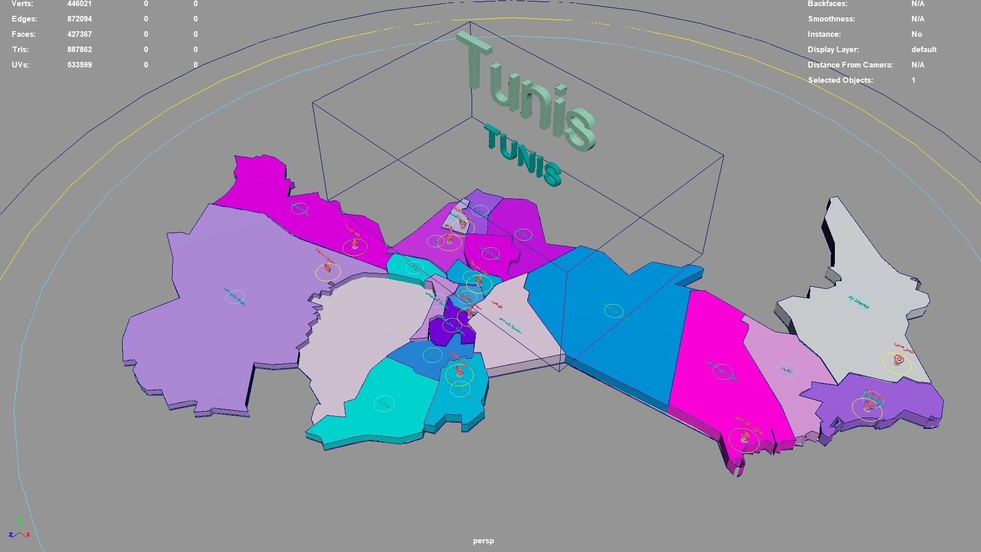 Tunis Tunisia map region geography political geographic 3D model rigged ...