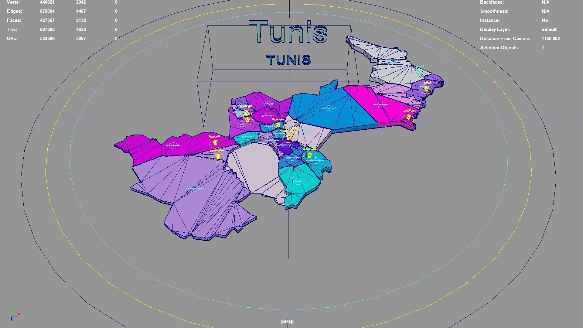 Tunis Tunisia map region geography political geographic 3D model rigged ...