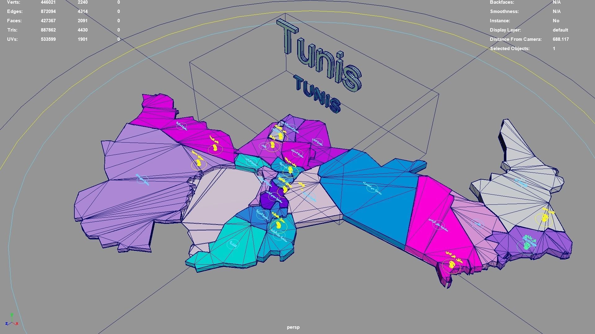 Tunis Tunisia map region geography political geographic 3D model rigged ...