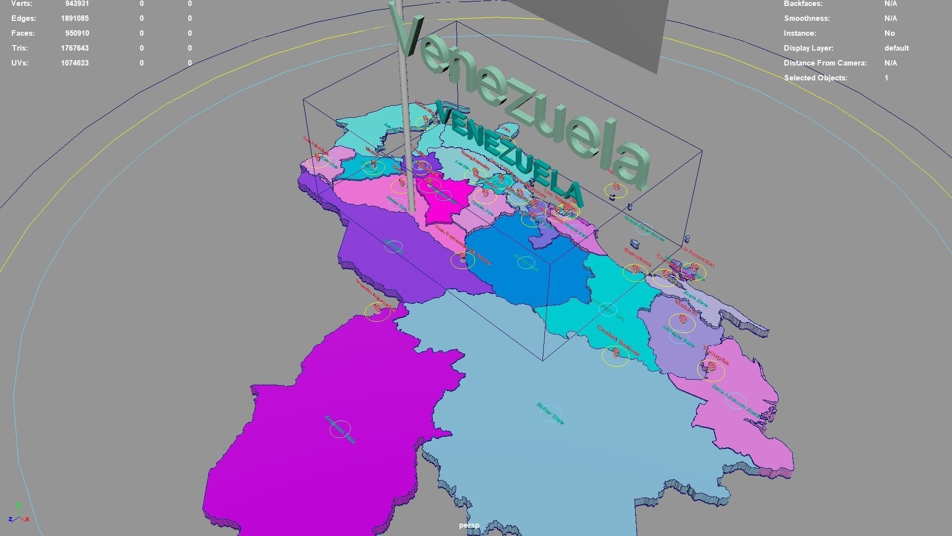 Venezuela map region geography political geographic 3D model rigged ...