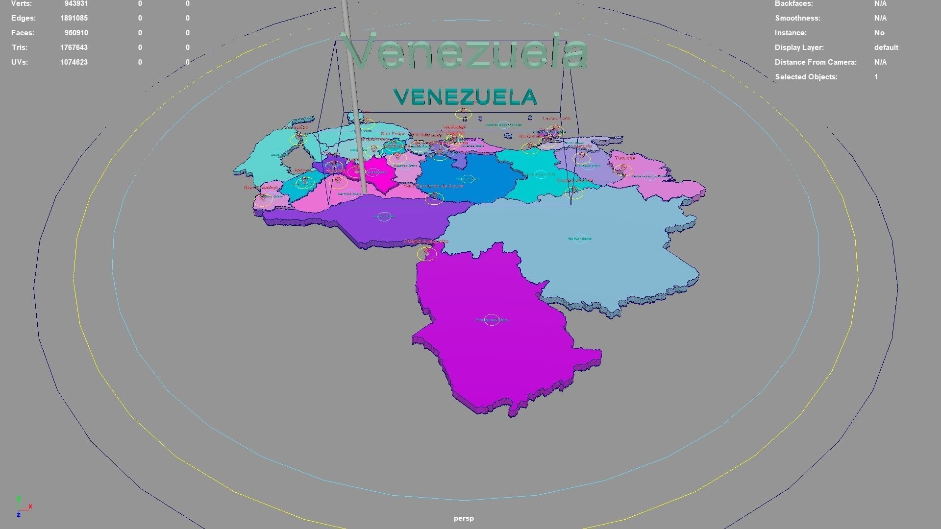 Venezuela map region geography political geographic 3D model rigged ...