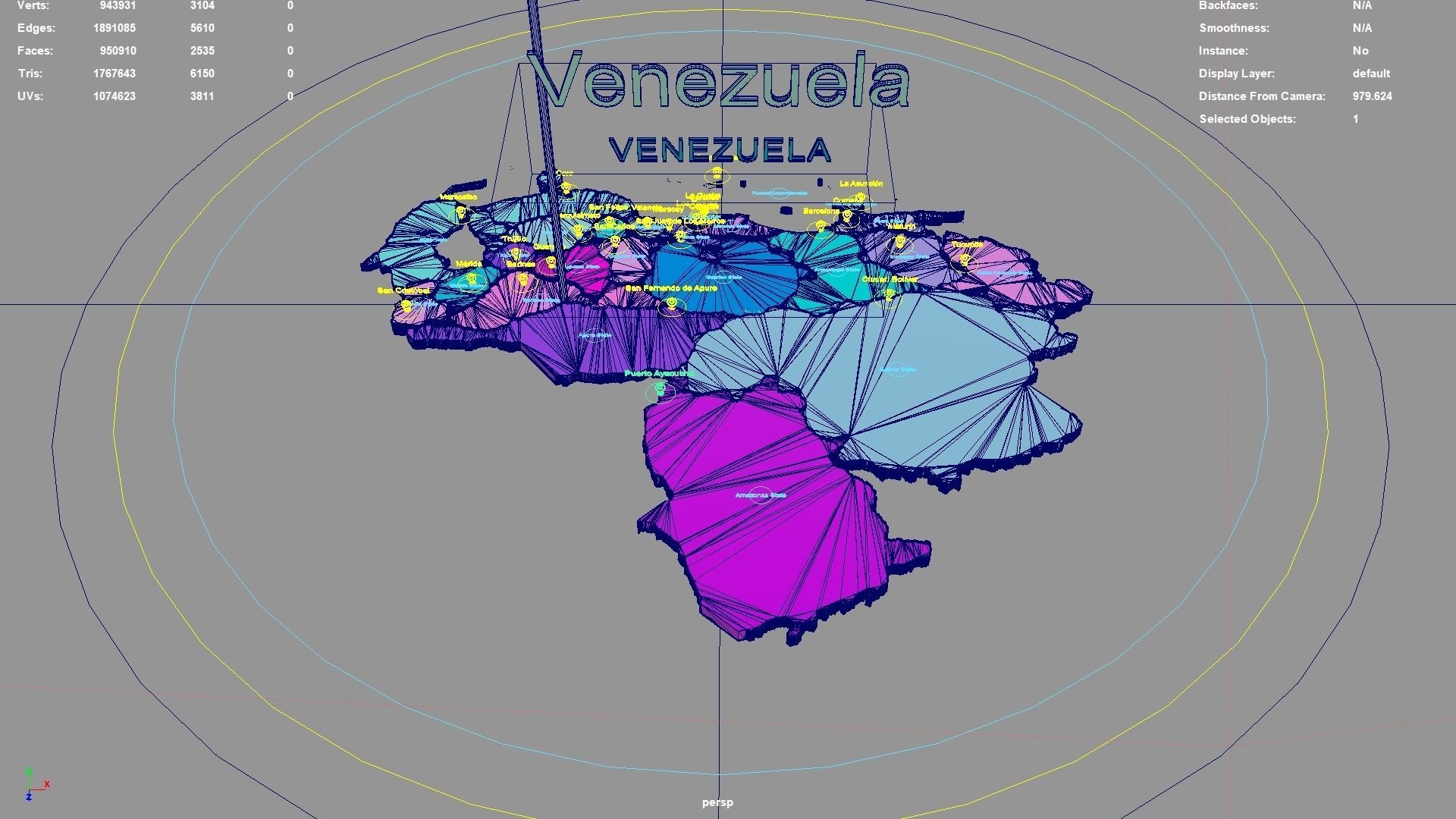 Venezuela map region geography political geographic 3D model rigged ...