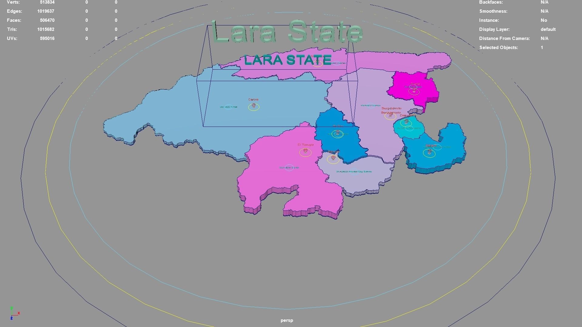 Lara State Venezuela map region geography political geographic 3D model ...