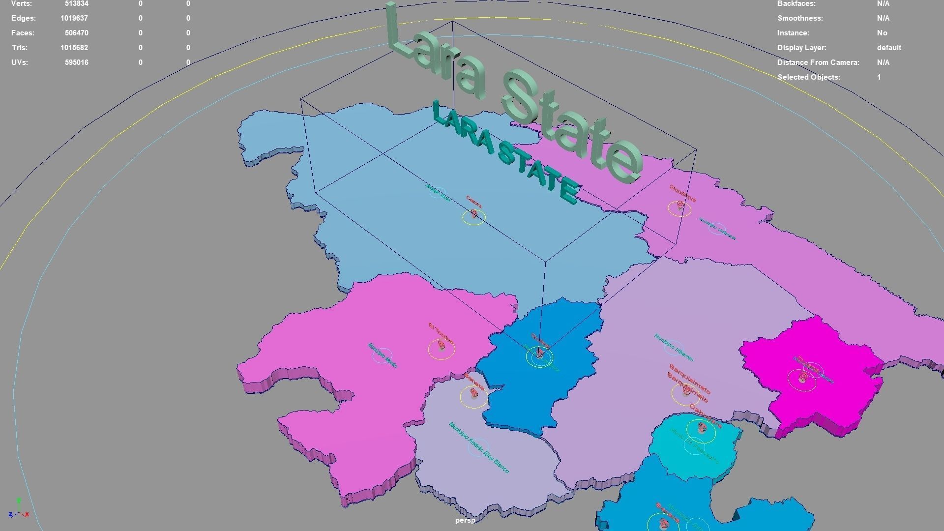 Lara State Venezuela map region geography political geographic 3D model ...