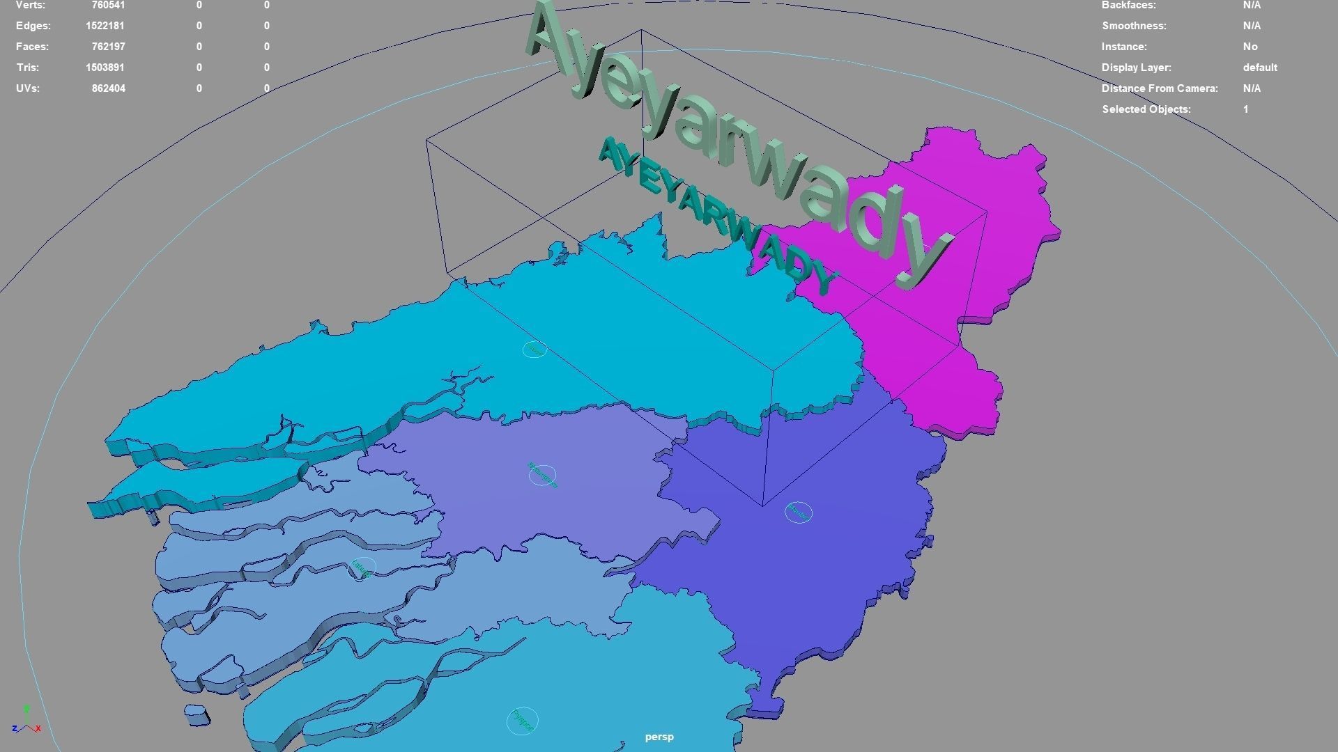 Ayeyarwady Myanmar map region geography political geographic 3D model ...