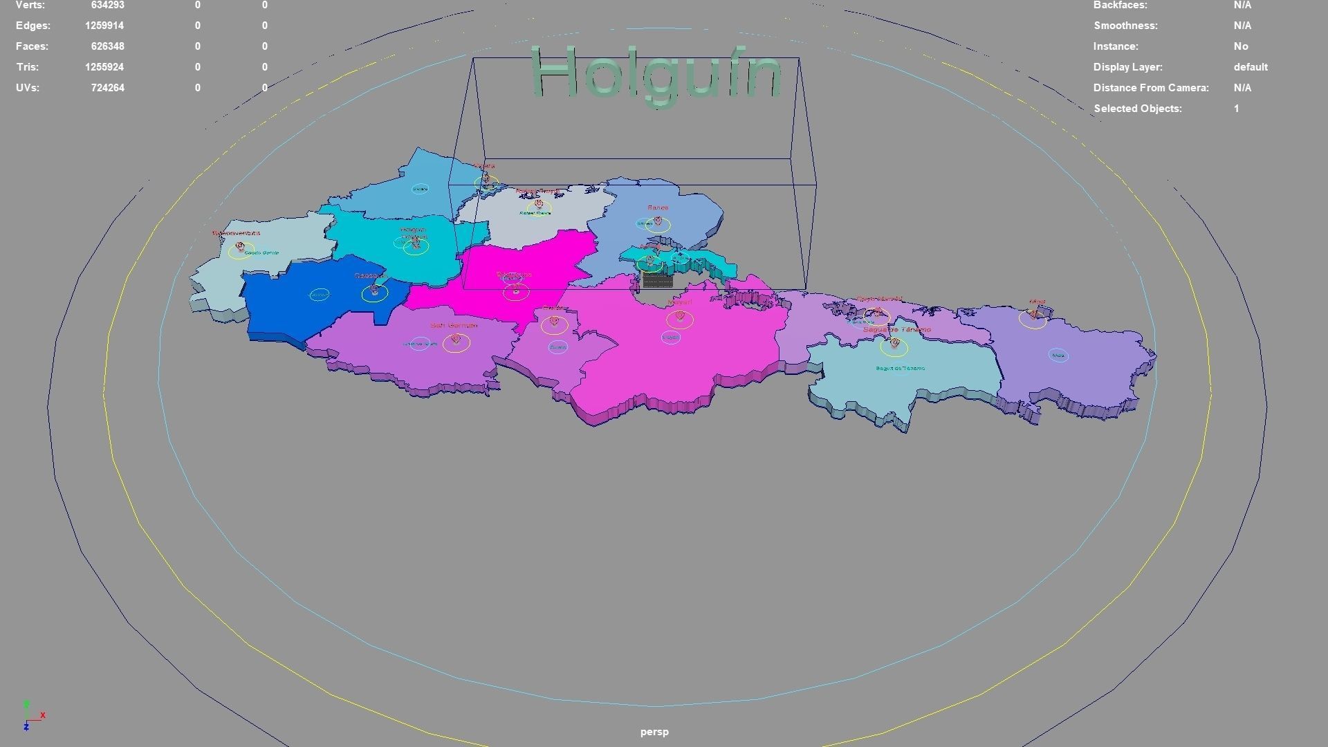 Holguin Cuba map region geography political geographic 3D model rigged ...