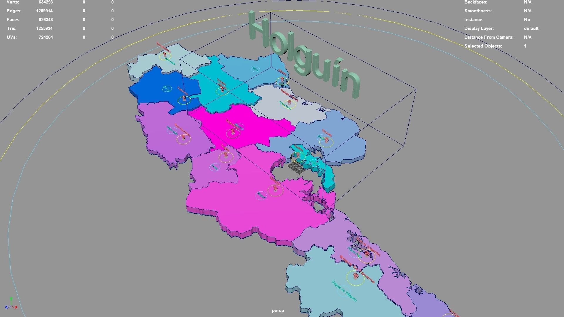 Holguin Cuba map region geography political geographic 3D model rigged ...