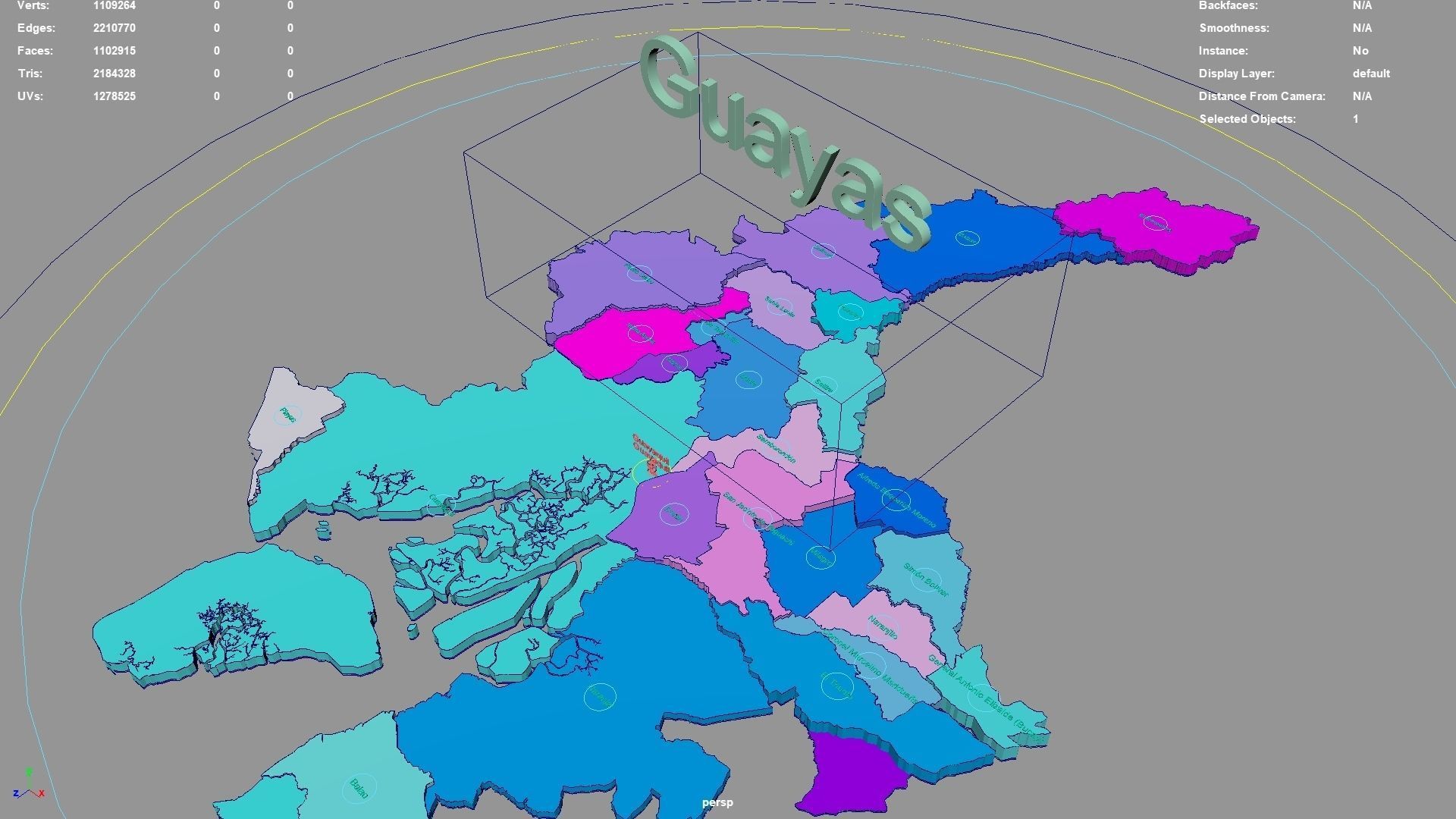 Guayas Ecuador map region geography political geographic 3D model ...