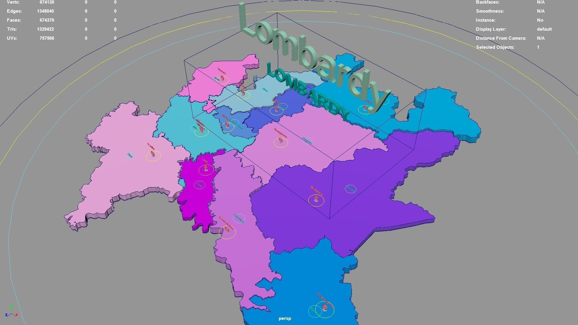 Lombardy Italy map region geography political geographic 3D model ...