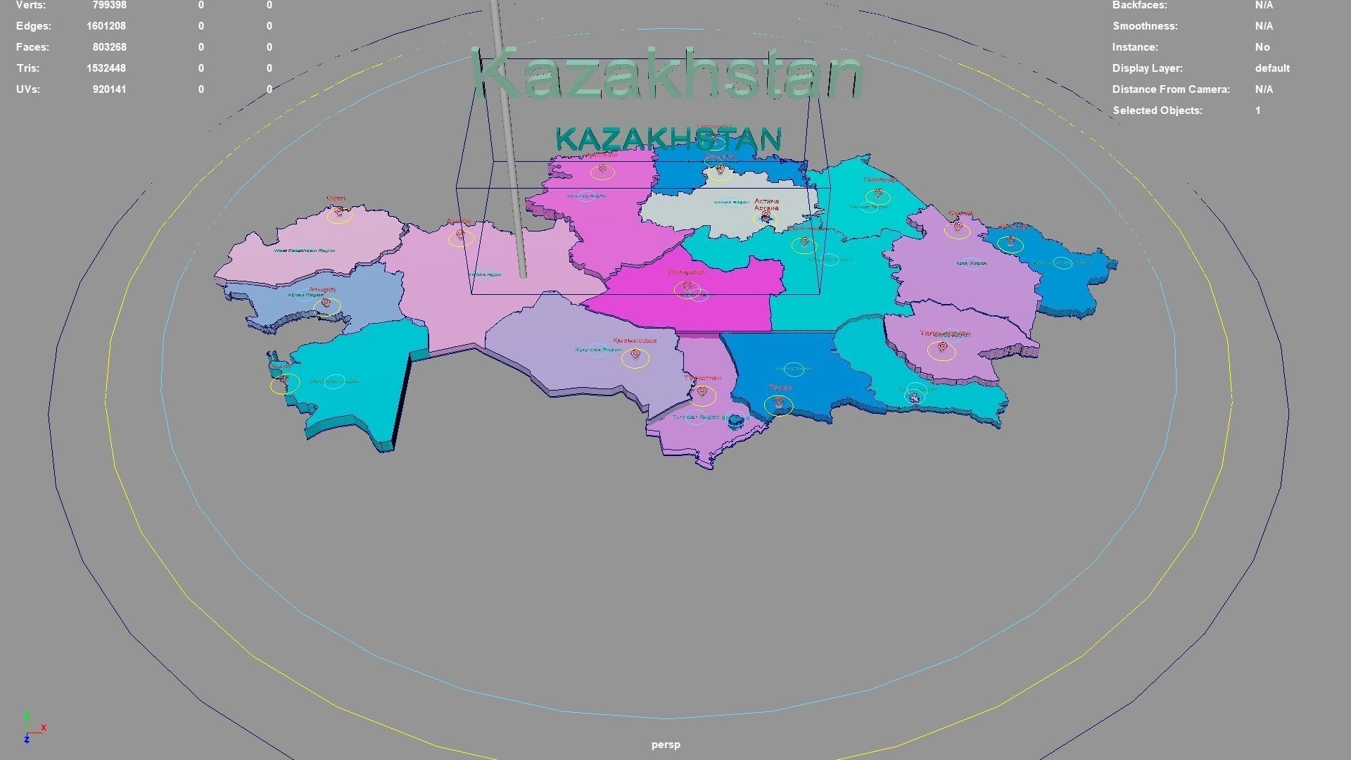 Kazakhstan map region geography political geographic 3D model rigged ...
