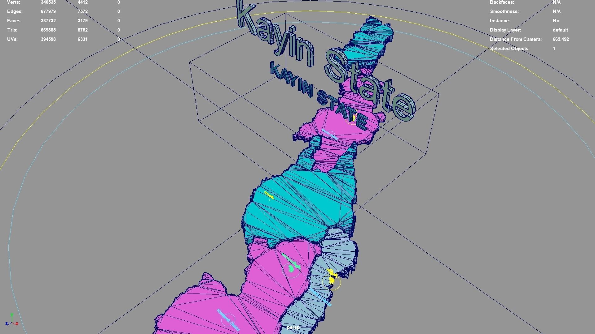 Kayin State Myanmar map region geography political geographic 3D model ...