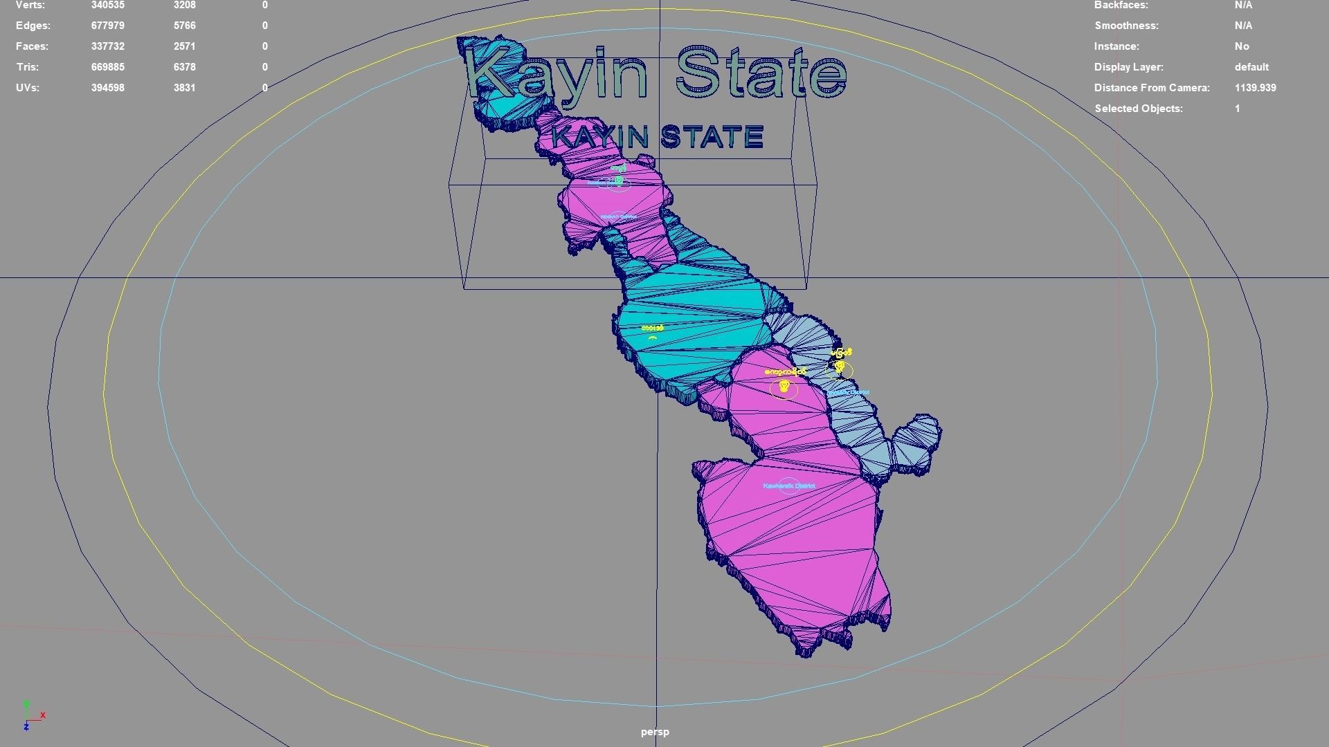 Kayin State Myanmar map region geography political geographic 3D model ...