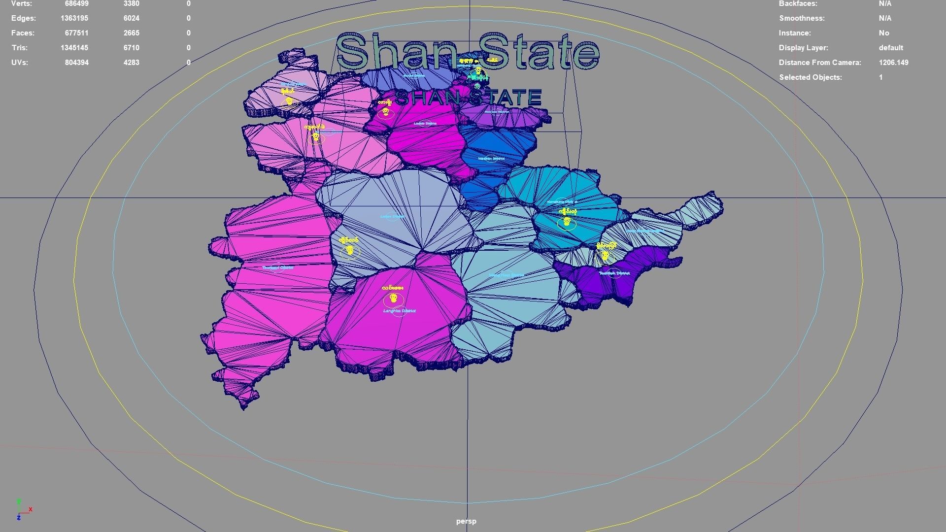 Shan State Myanmar map region geography political geographic 3D model ...