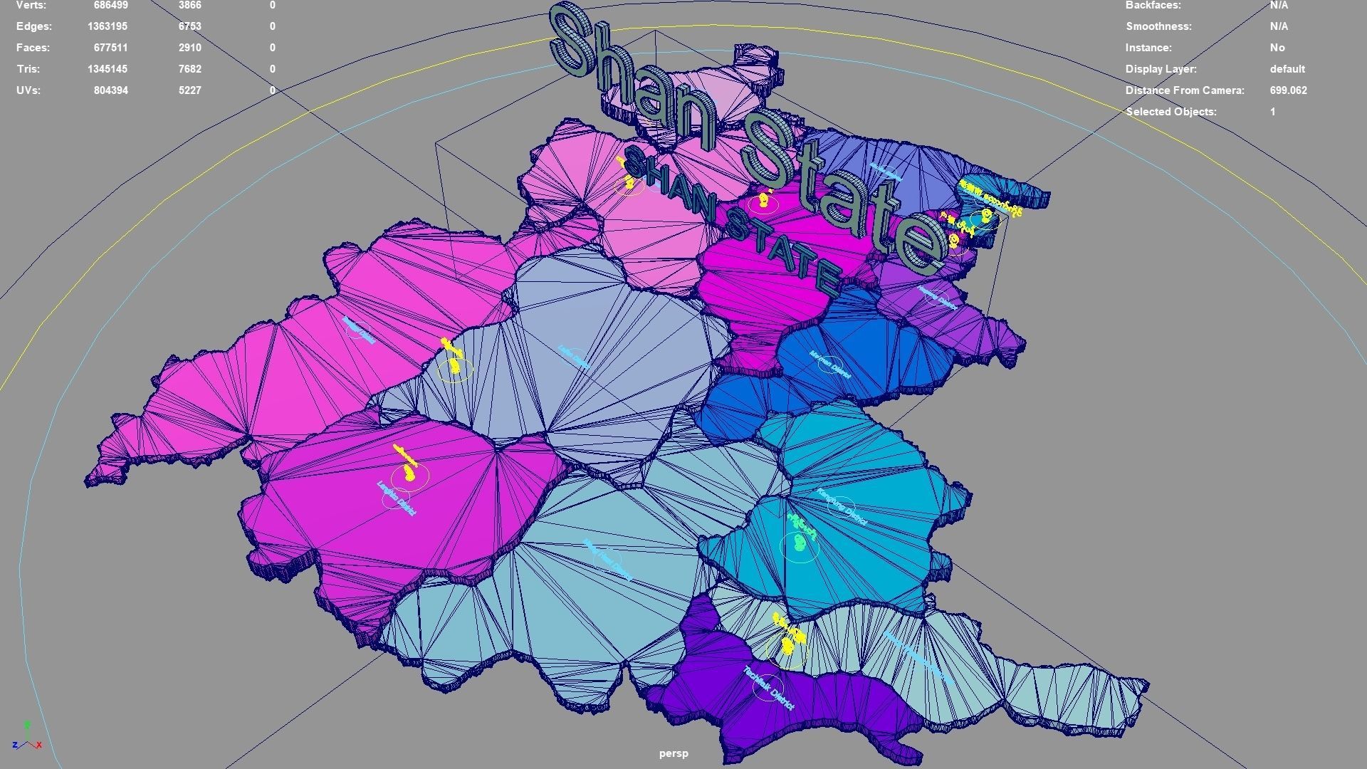 Shan State Myanmar map region geography political geographic 3D model ...