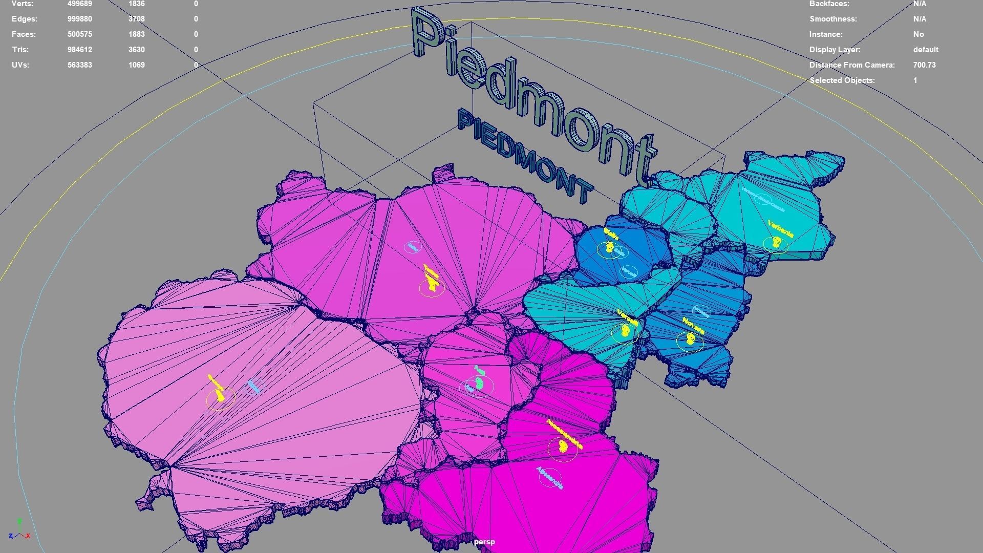 Piedmont Italy map region geography political geographic 3D model ...