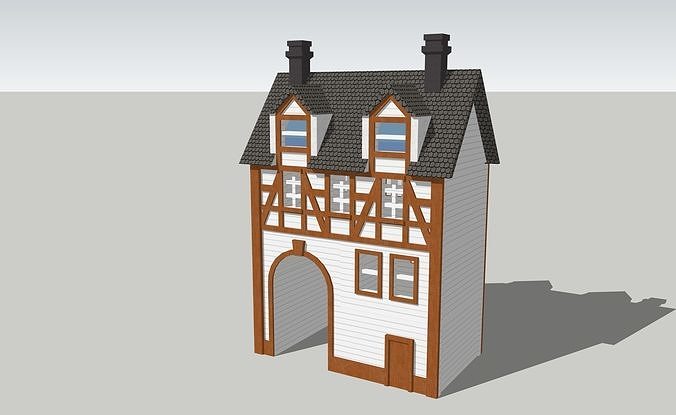3D model Half Timbered House with Passage by Outland Models VR / AR / low-poly | CGTrader