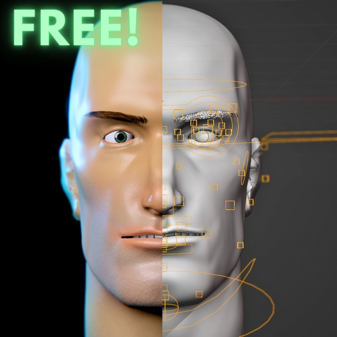 FREE Realistic Male Human Face - Rigged and Textured free VR / AR / low ...