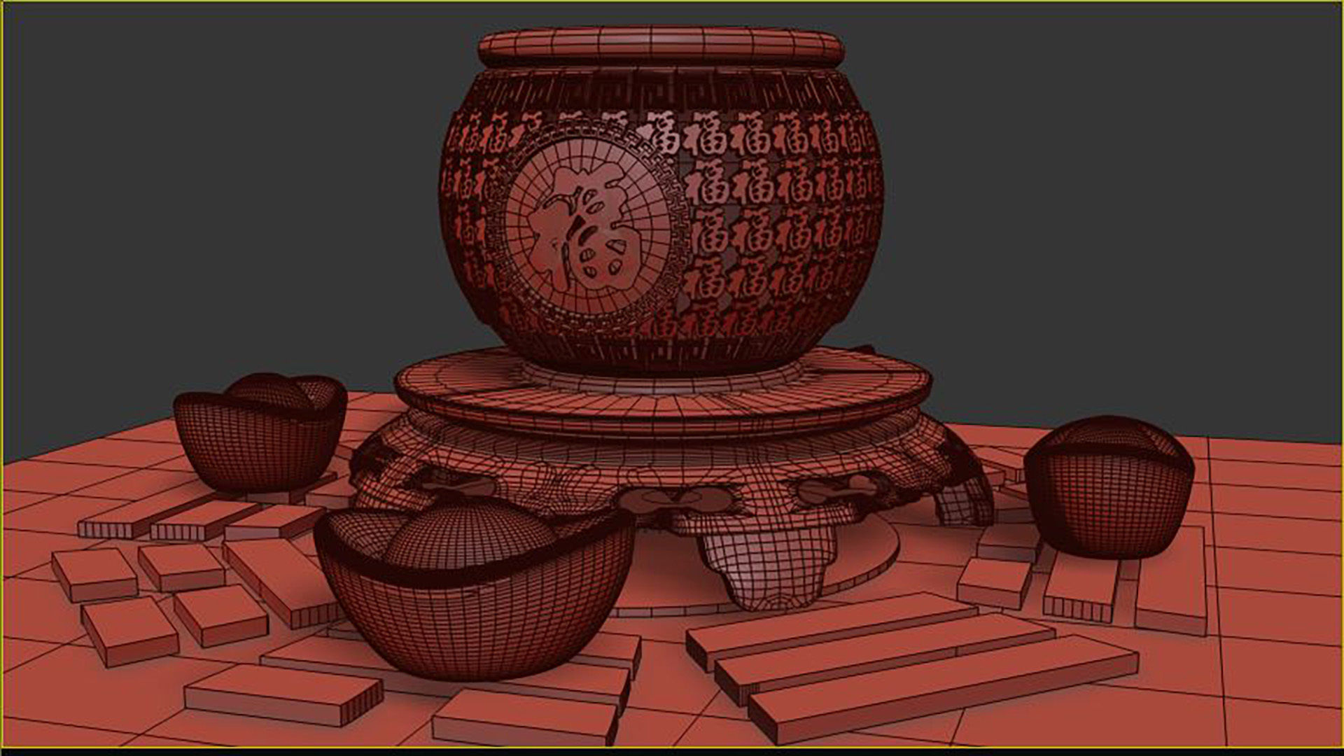 Chinese treasure pot 3D model | CGTrader