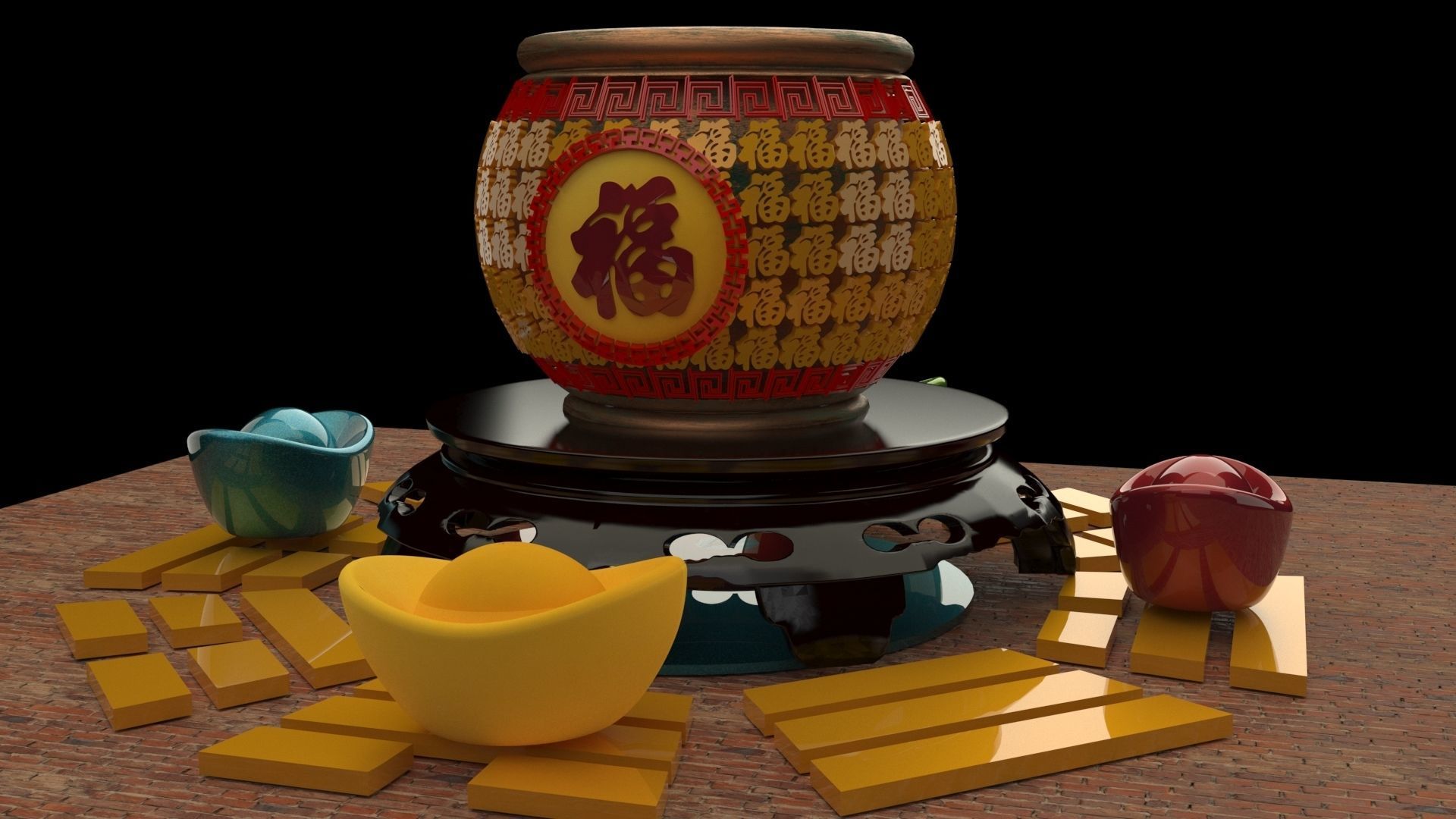 Chinese treasure pot 3D model | CGTrader