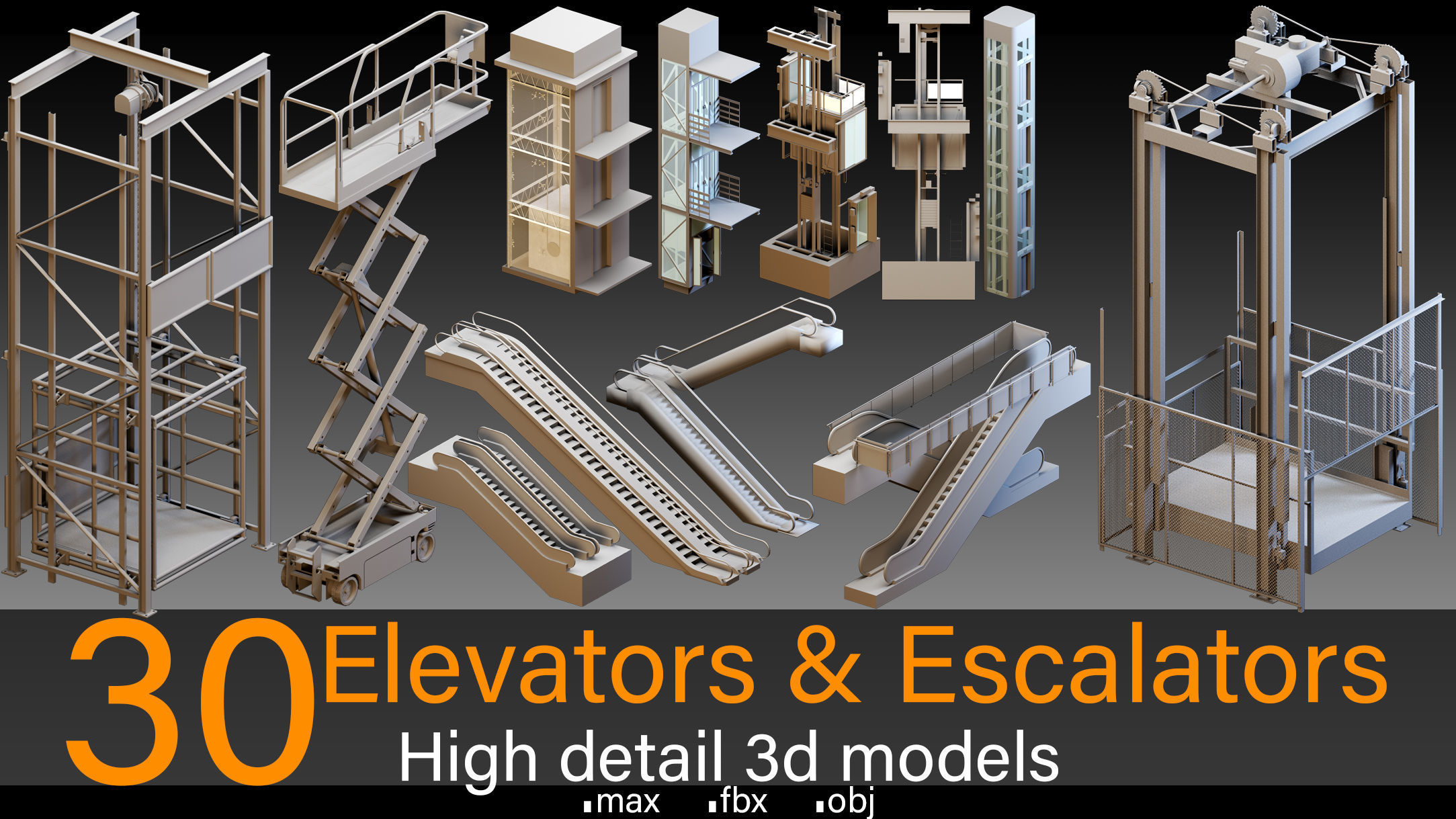3d Model 30 Elevators And Escalators High Detail 3d Models Vr Ar Low Poly Cgtrader