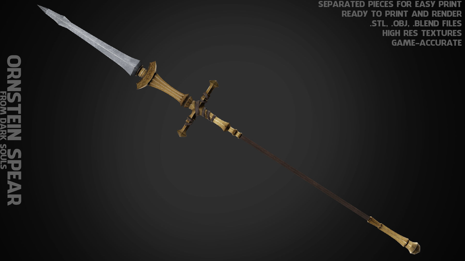 Dark Souls Ornstein Dragon Slayer Spear for Cosplay 3D model 3D printable | CGTrader