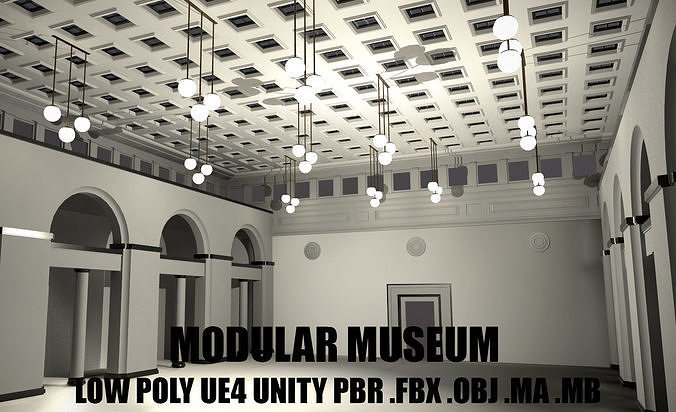3D model Museum Gallery Modular set VR / AR / low-poly | CGTrader