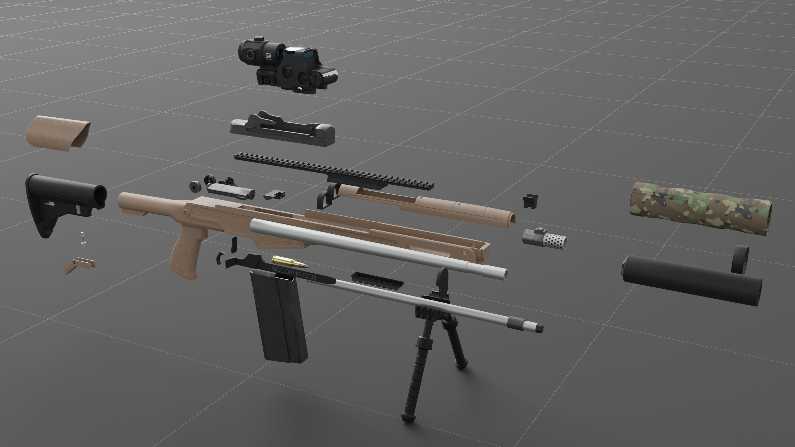 3D model Springfield Armory - M1A - Socom 16 VR / AR / low-poly | CGTrader