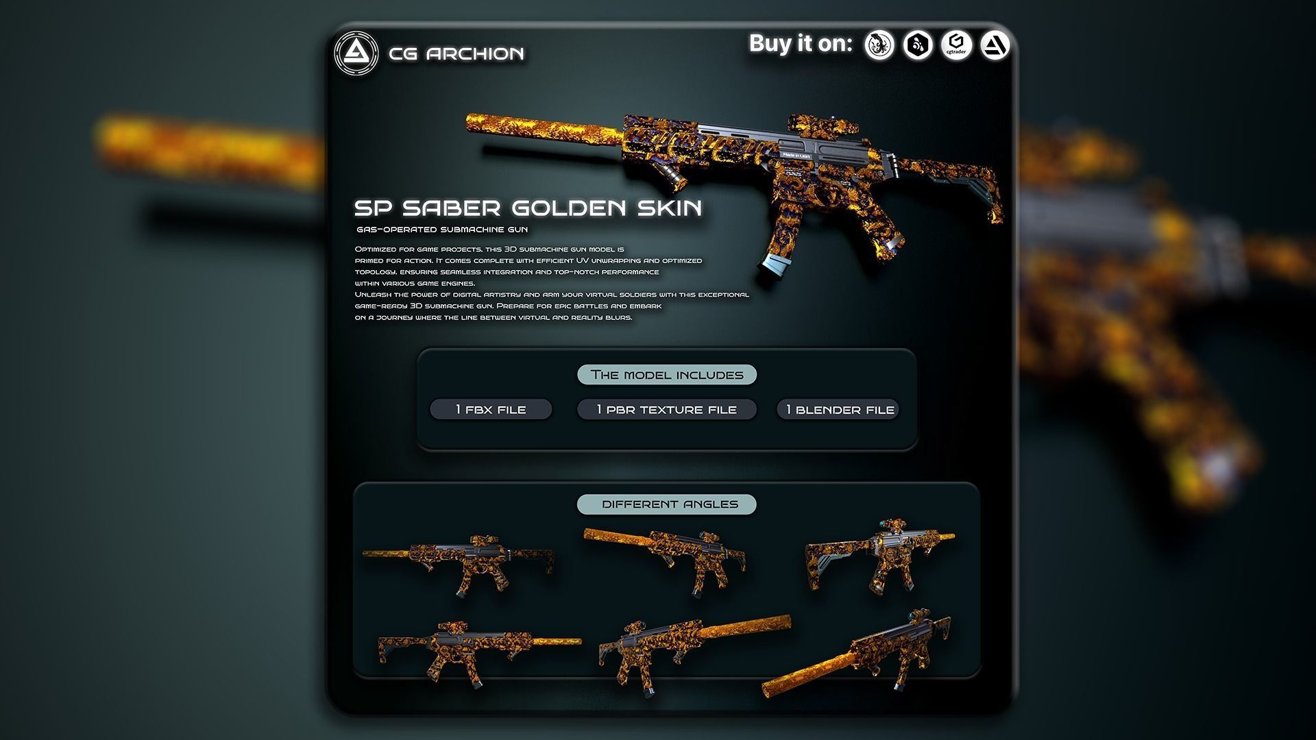 3D model SP SABER SMG Golden Dragon Skin VR / AR / low-poly | CGTrader