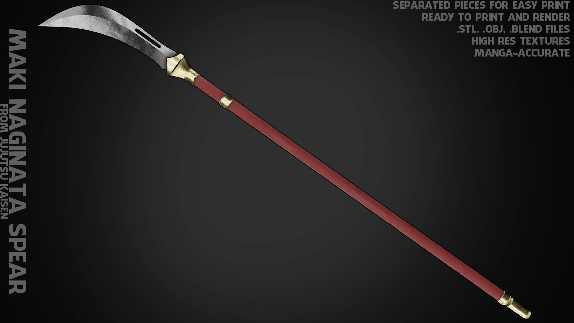 Maki Zenin Naginata Polearm Spear for Cosplay 3D model 3D printable | CGTrader