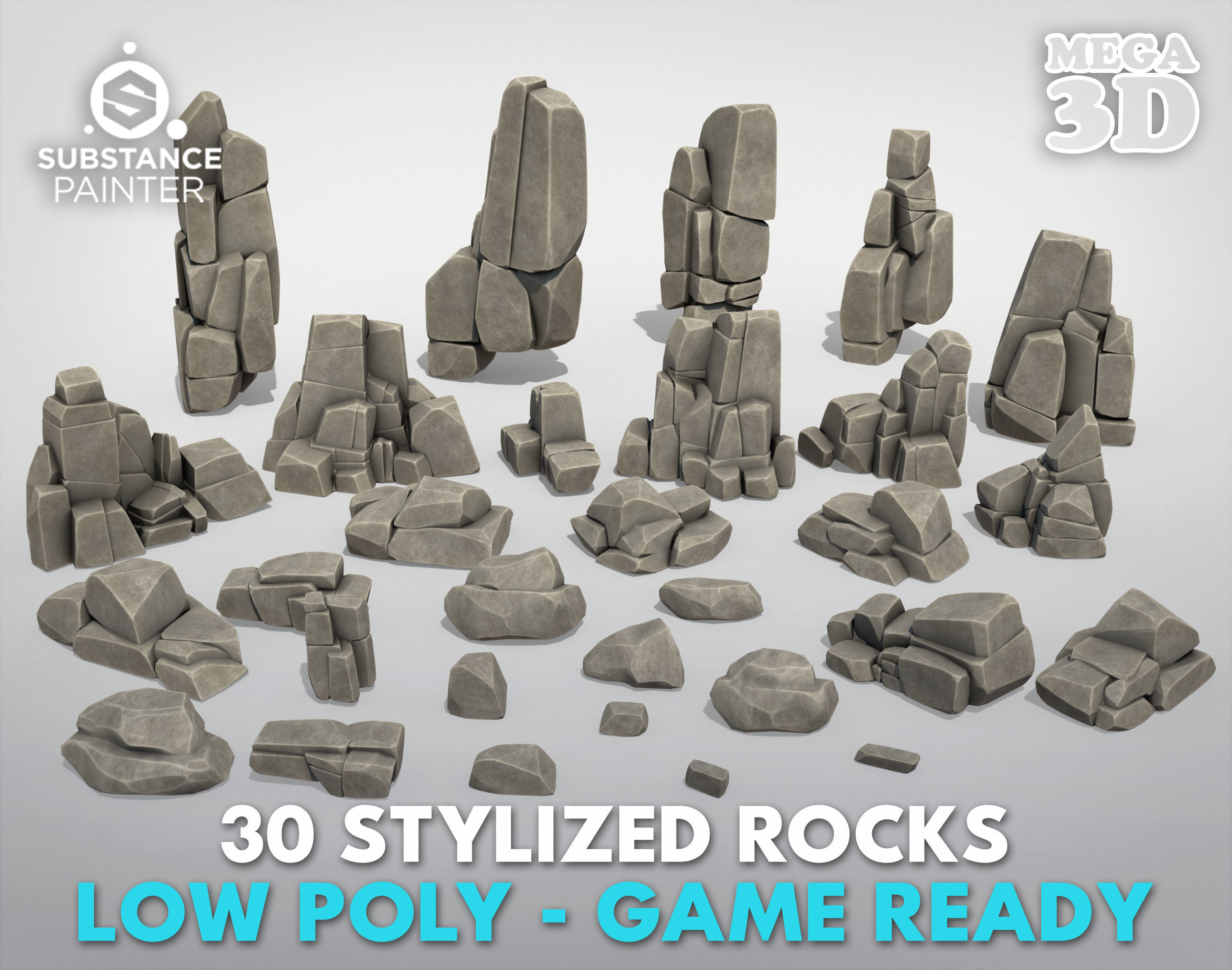 3D model 30 Stylized Block Rock - 3D Game Asset - 231030 VR / AR / low ...