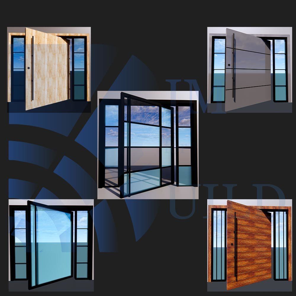 Exterior Pivot Door with Glasses Revit Family full parametric 3D model ...