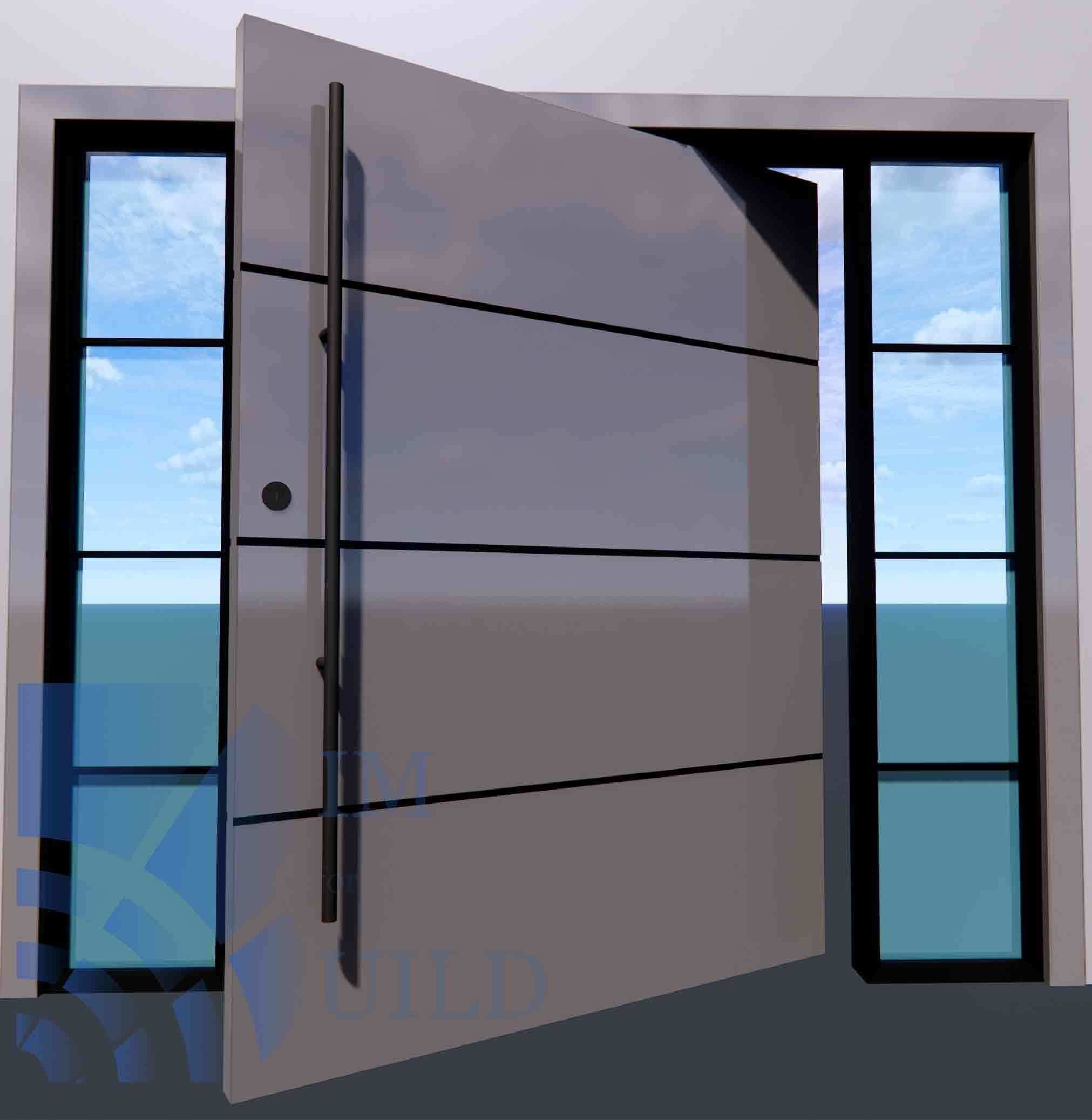 Exterior Pivot Door with Glasses Revit Family full parametric 3D model ...