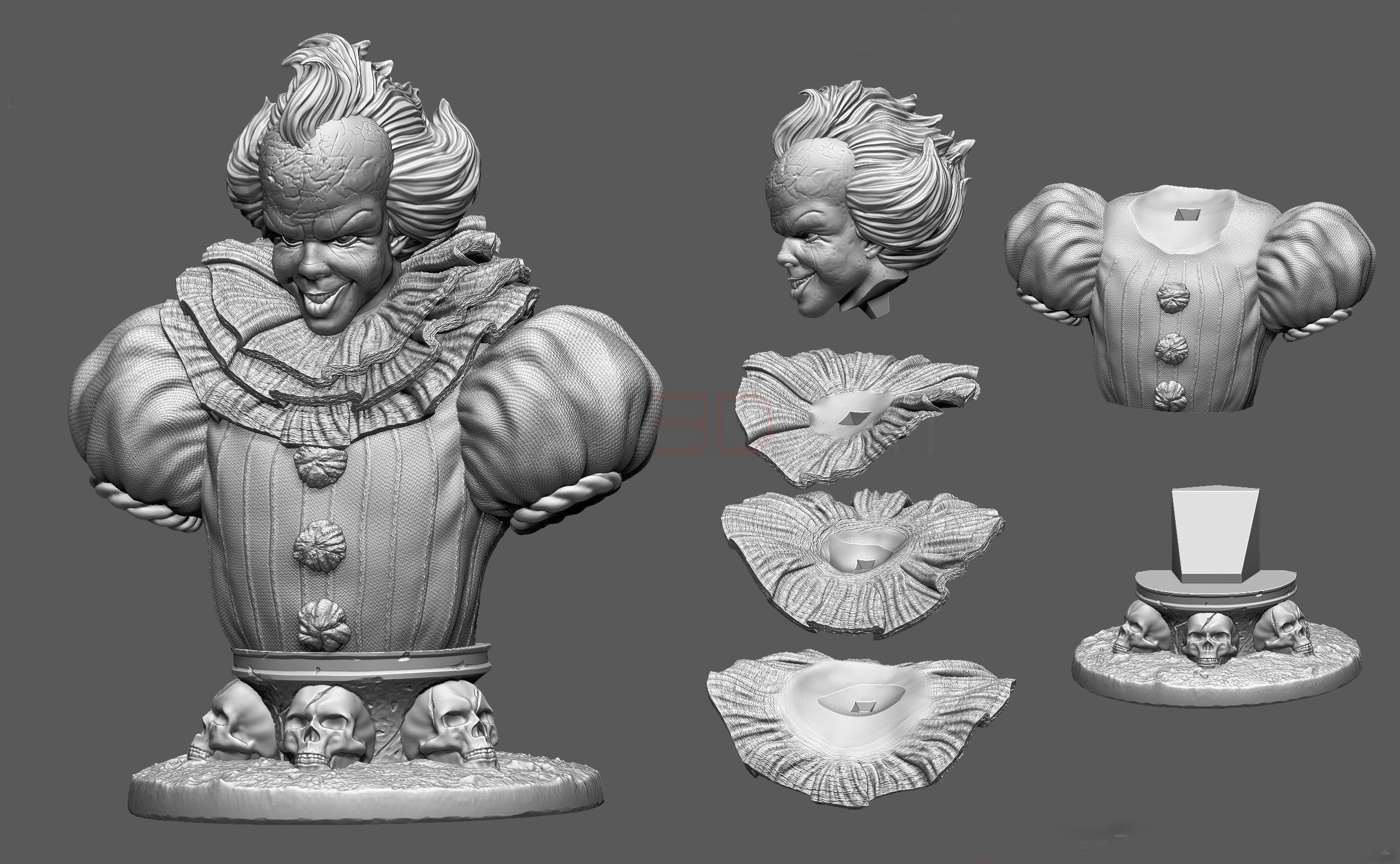 Pennywise Bust - IT 3D model 3D printable | CGTrader