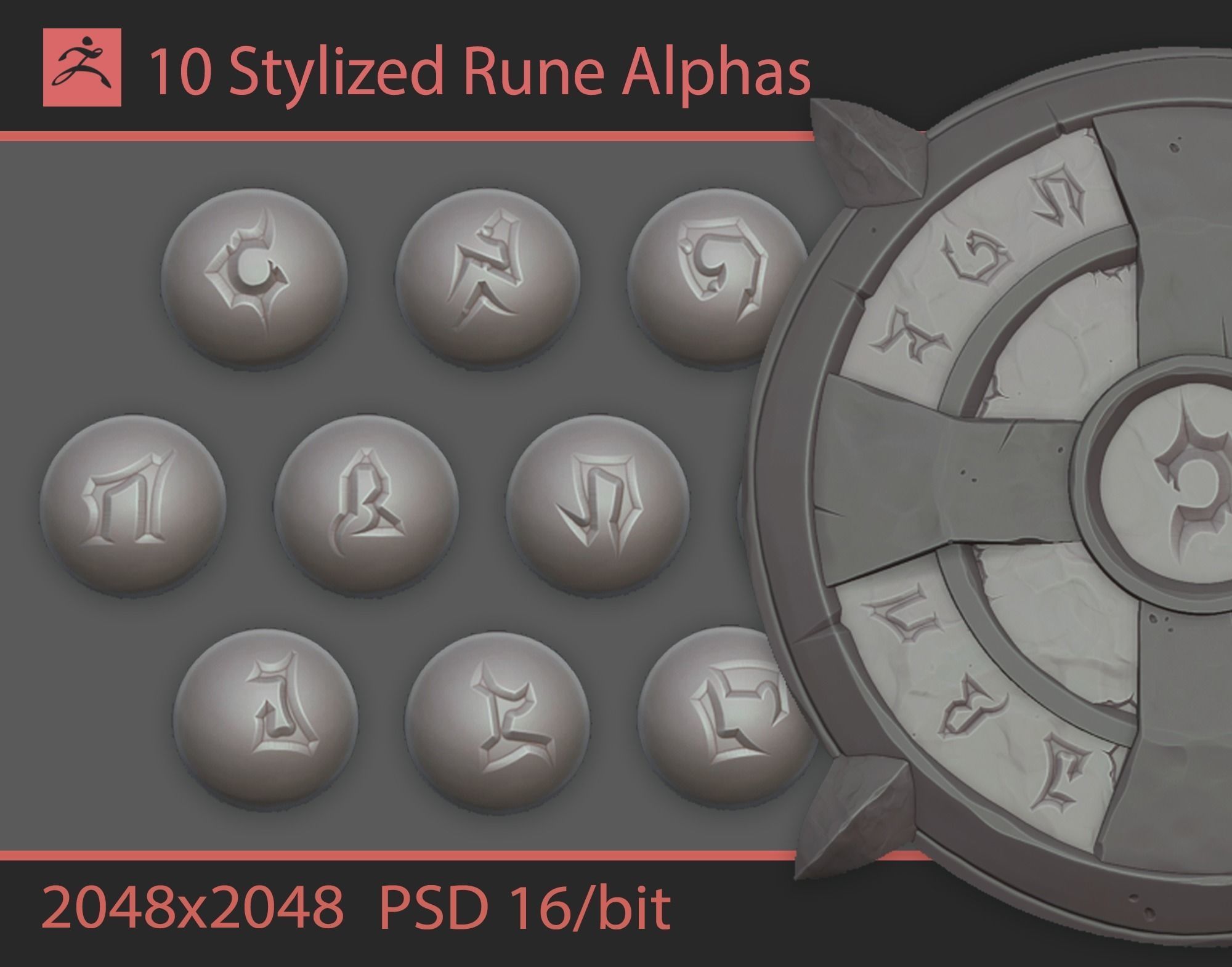 Stylized Rune Alphas PSD for Zbrush Texture | CGTrader