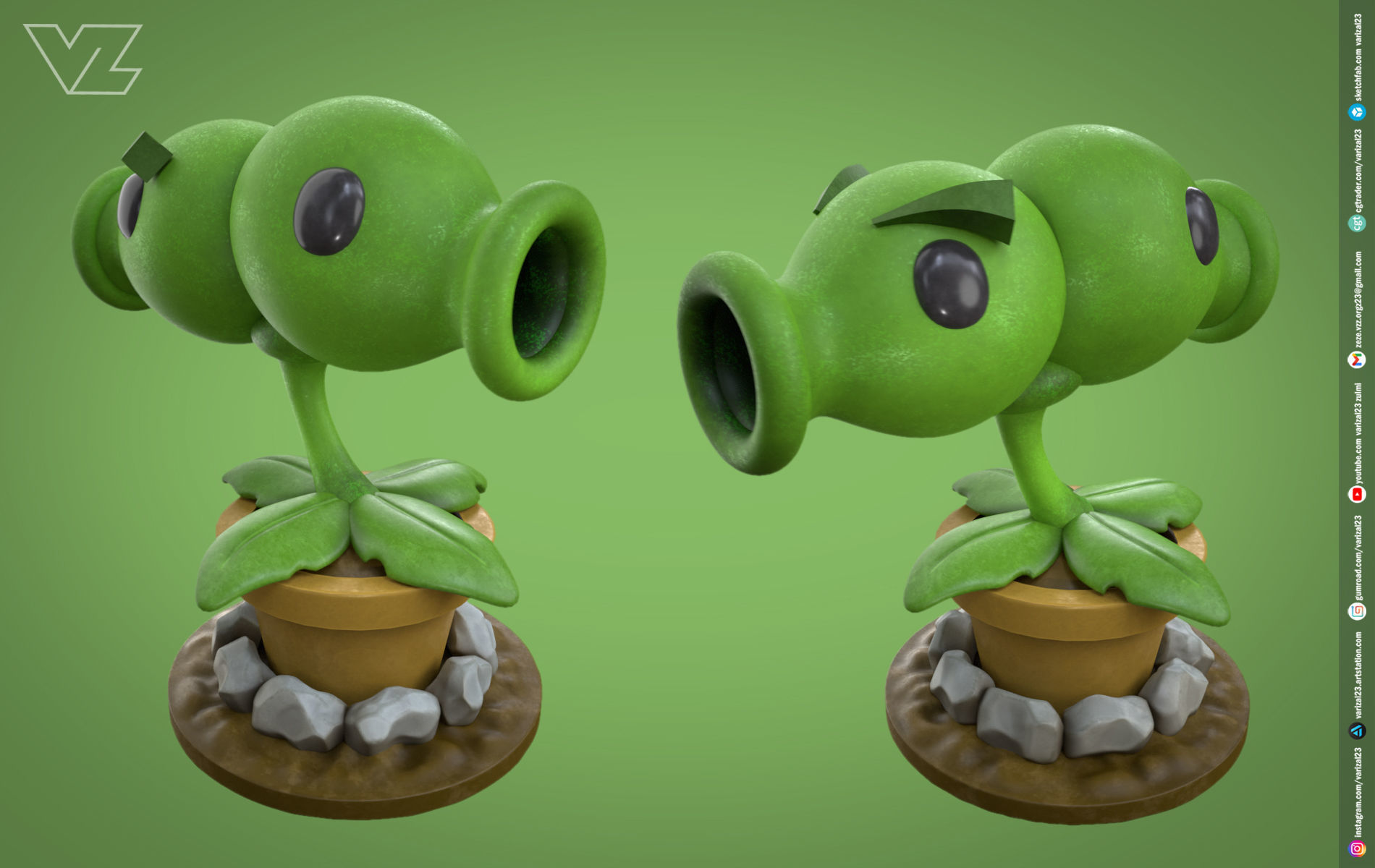 3D model Plants vs Zombies -Split Pea - 7 File Types - PBR Material VR ...