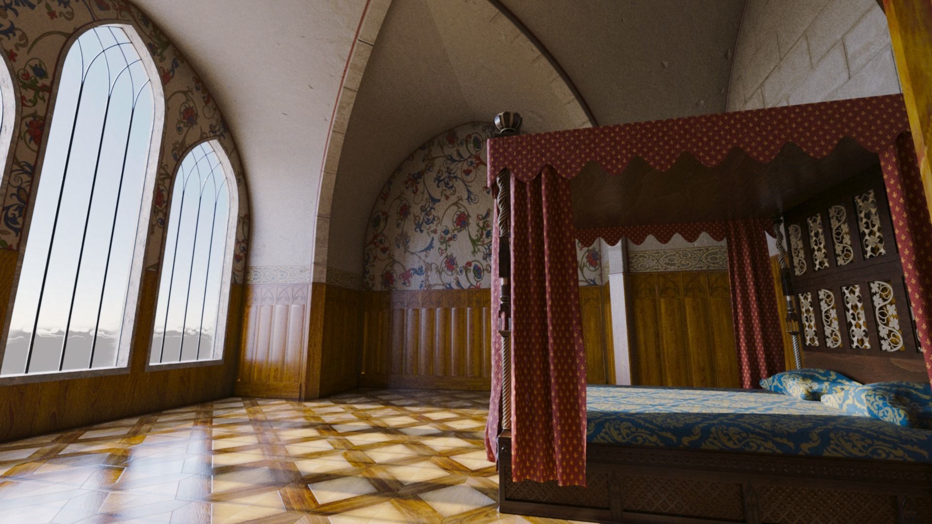 Medieval Royal Gothic Bedroom 3D model | CGTrader