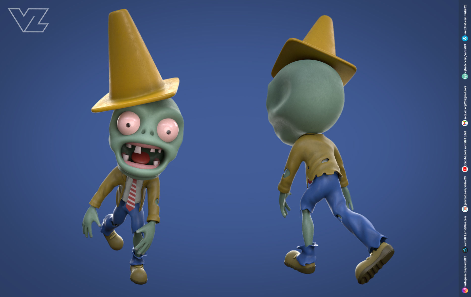 3D model Plants vs Zombies - Zombie 2 in 1 - 7 File Types - PBR ...