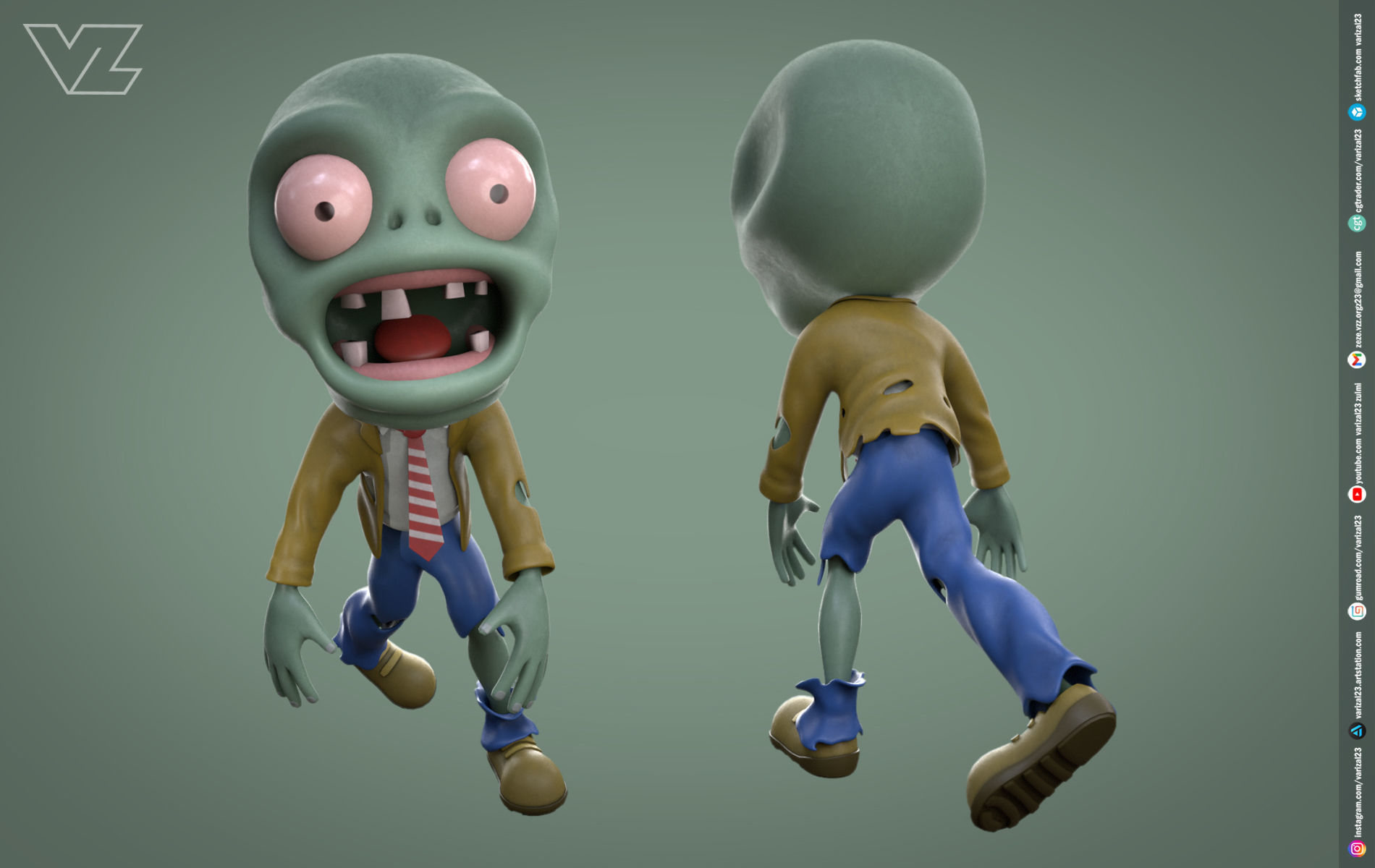 3D model Plants vs Zombies - Zombie 2 in 1 - 7 File Types - PBR ...