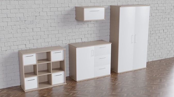 Furniture - White Wood - Wood Shelves 3D model | CGTrader